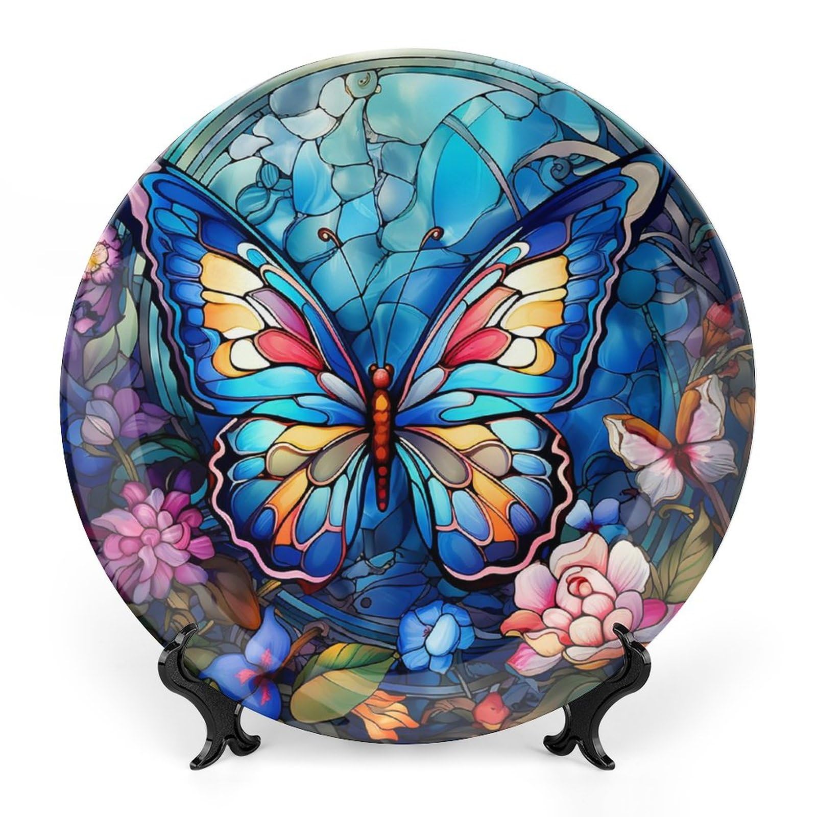Amazon.com: Decorative Plates, Stained Glass Design Colorful ...