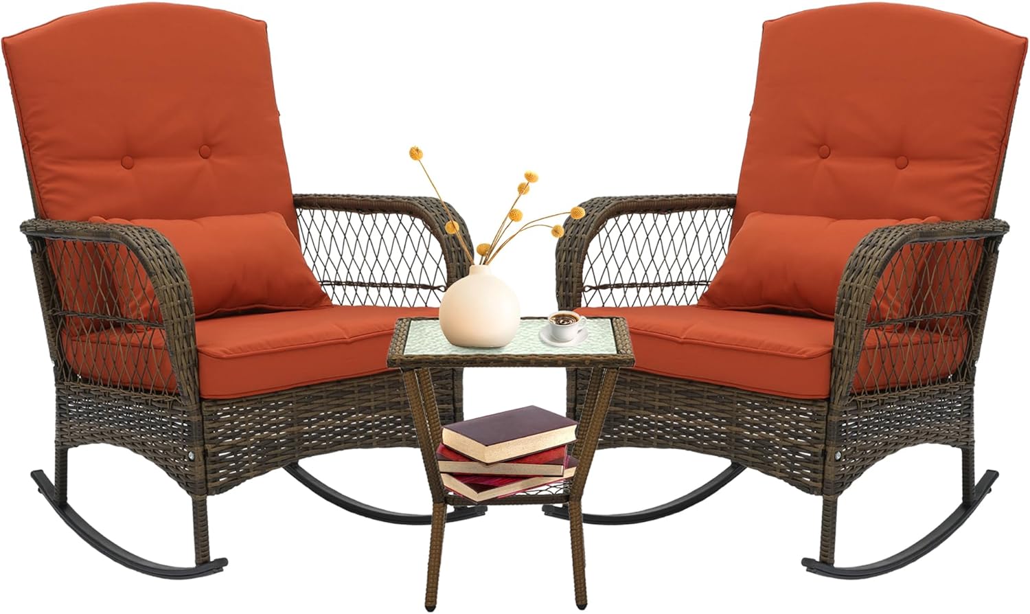 Outdoor Wicker Rocking Chairs, 3 Pieces Patio Furniture Rattan Rocker ...