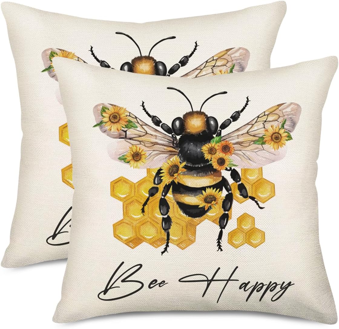 Amazon.com: Smilyard Bee Happy Throw Pillow Covers 18x18 Inch Animal ...