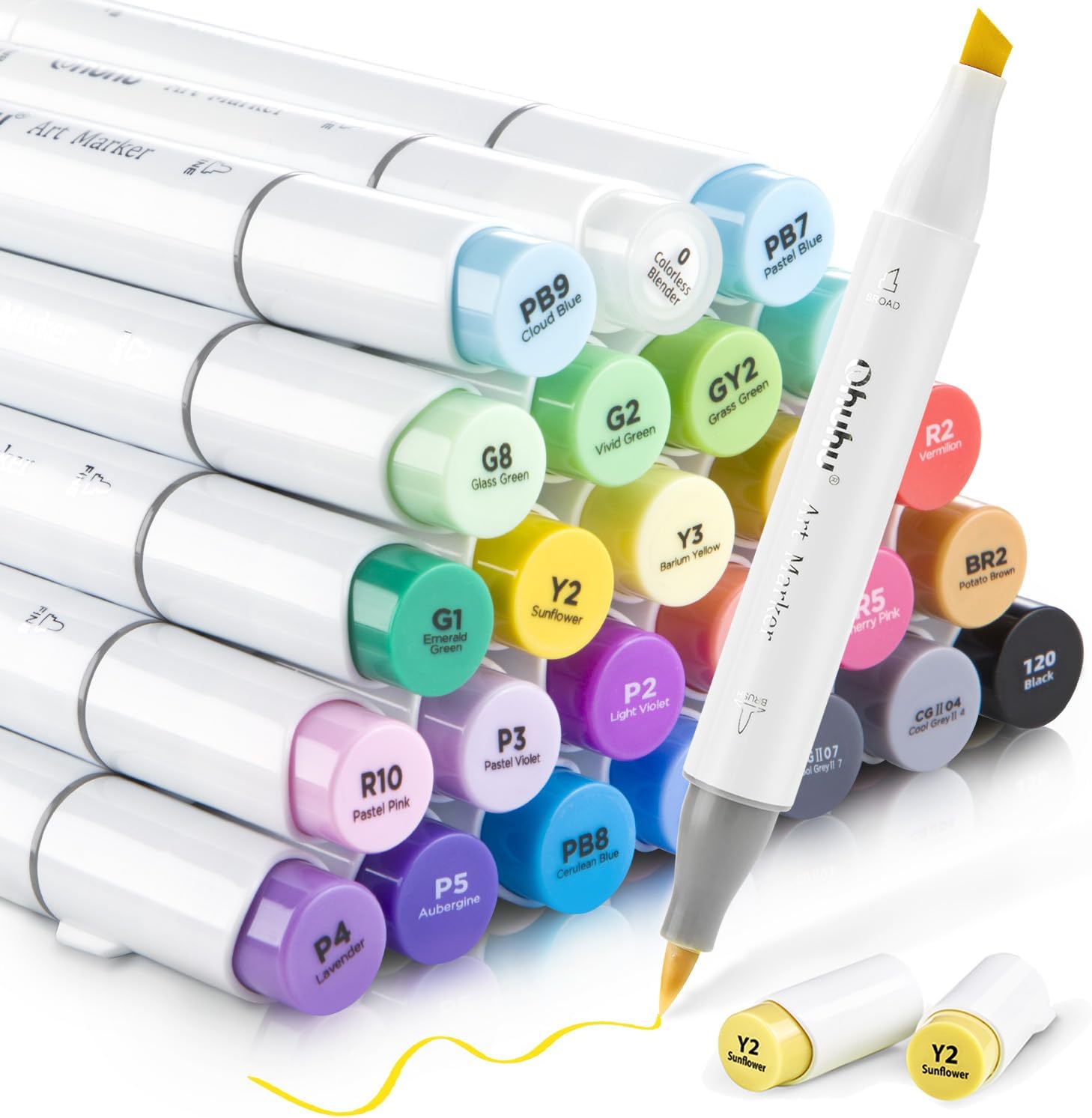 24 Basic Colours of Alcohol Brush Markers, Ohuhu Dual Tipped Brush ...