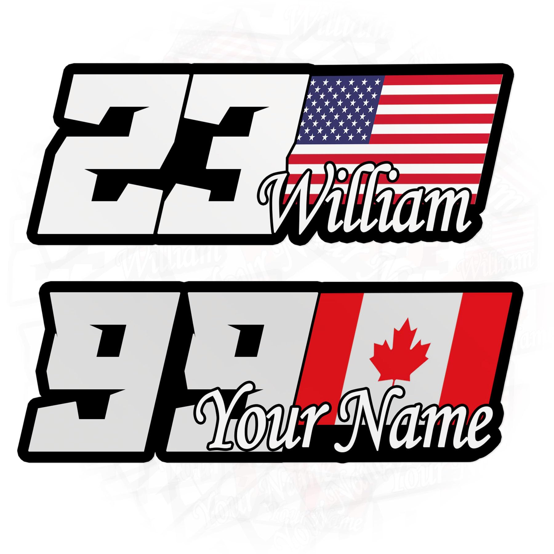 Amazon.com - Custom Racing Sticker Personalized Number Name with Flag ...