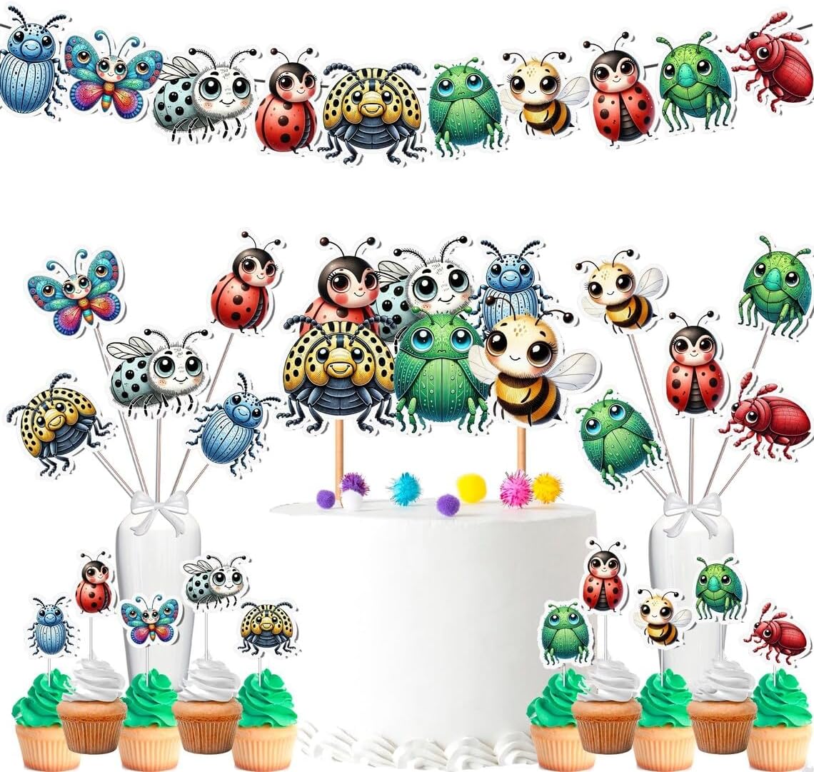 Amazon.com: Adorable Bug-Themed Cake Topper Set - Vibrant and Colorful ...