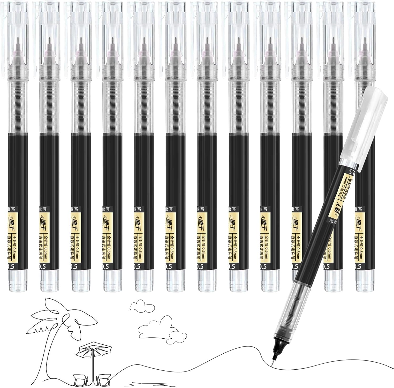 VducK Gel Pens, 12 Pcs Black Ink, 0.5mm Quick-Drying Liquid Ink ...