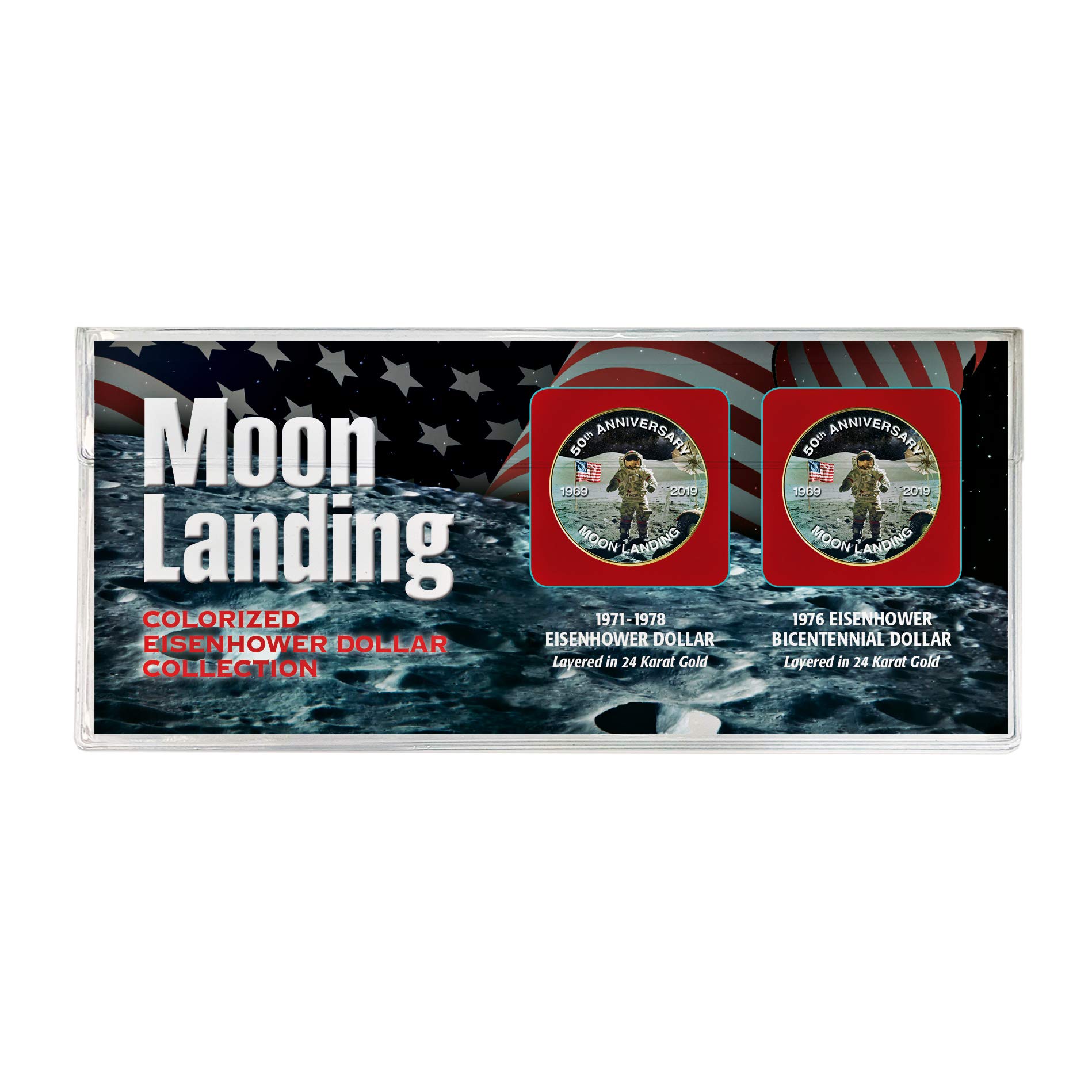 Buy Moon Landing Eisenhower and Bicentennial Dollar Coin Set Layered in ...