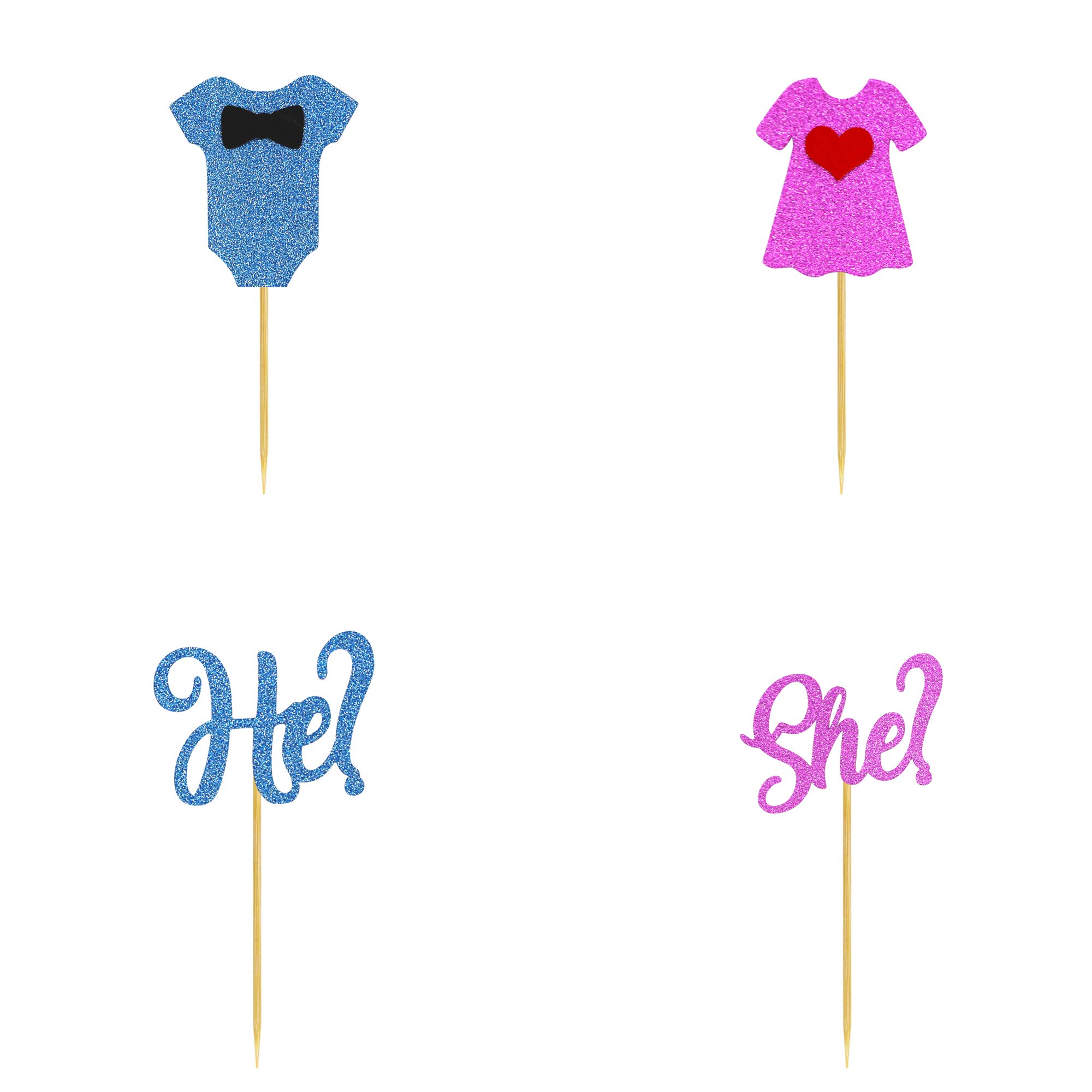 Buy 24 Pack Boy or Girl Cupcake Toppers He or She Cake Toppers Glitter ...