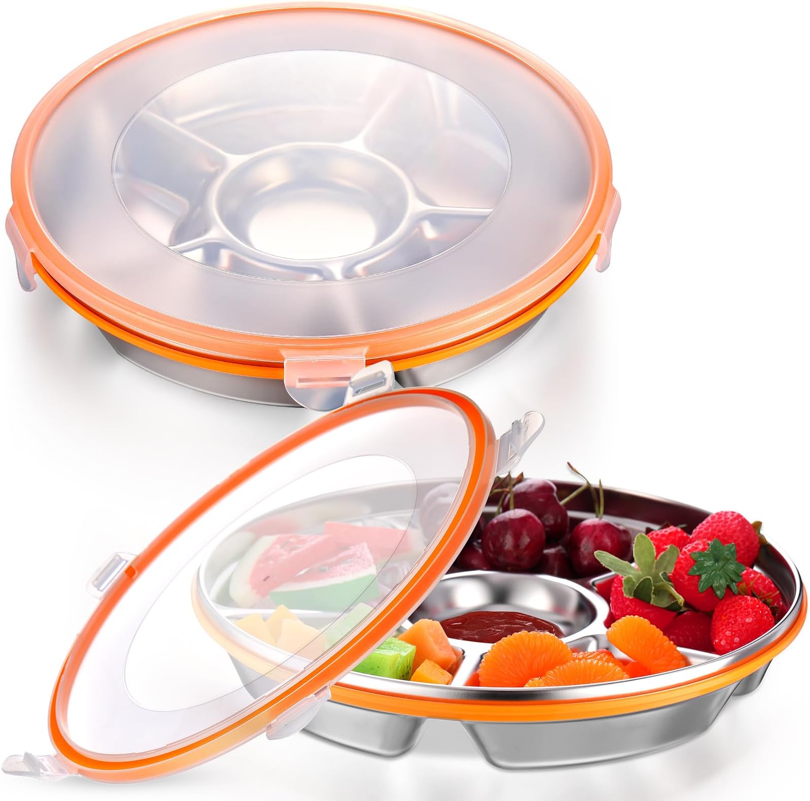Amazon.com: Sunnychicc 2 Pcs Divided Serving Tray with Plastic Lid ...