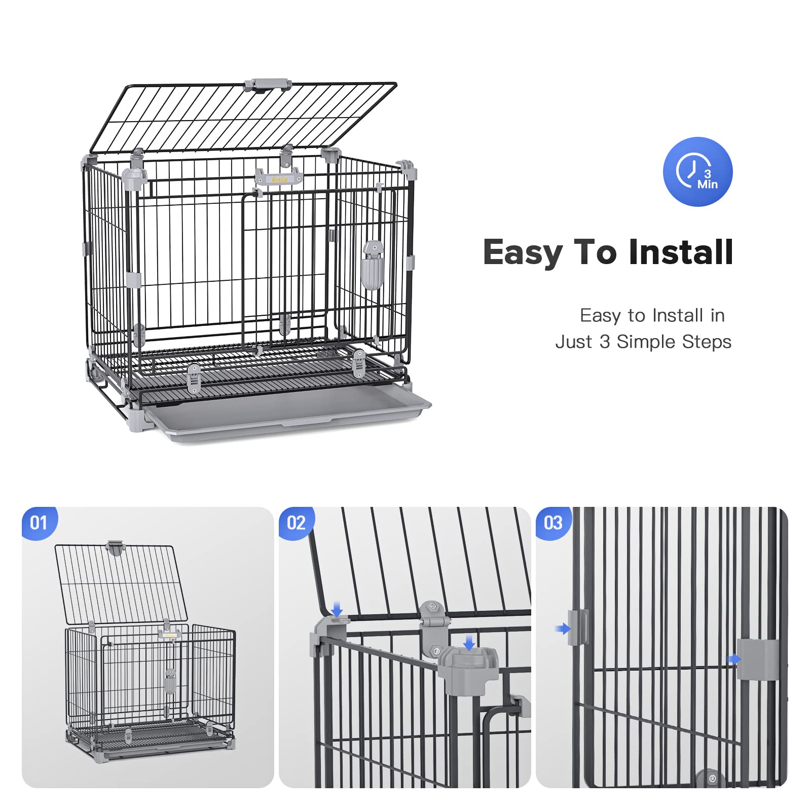 24" Small Dog Crate, Foldable Dog Cage for Small Dog(5-20lbs), Double ...
