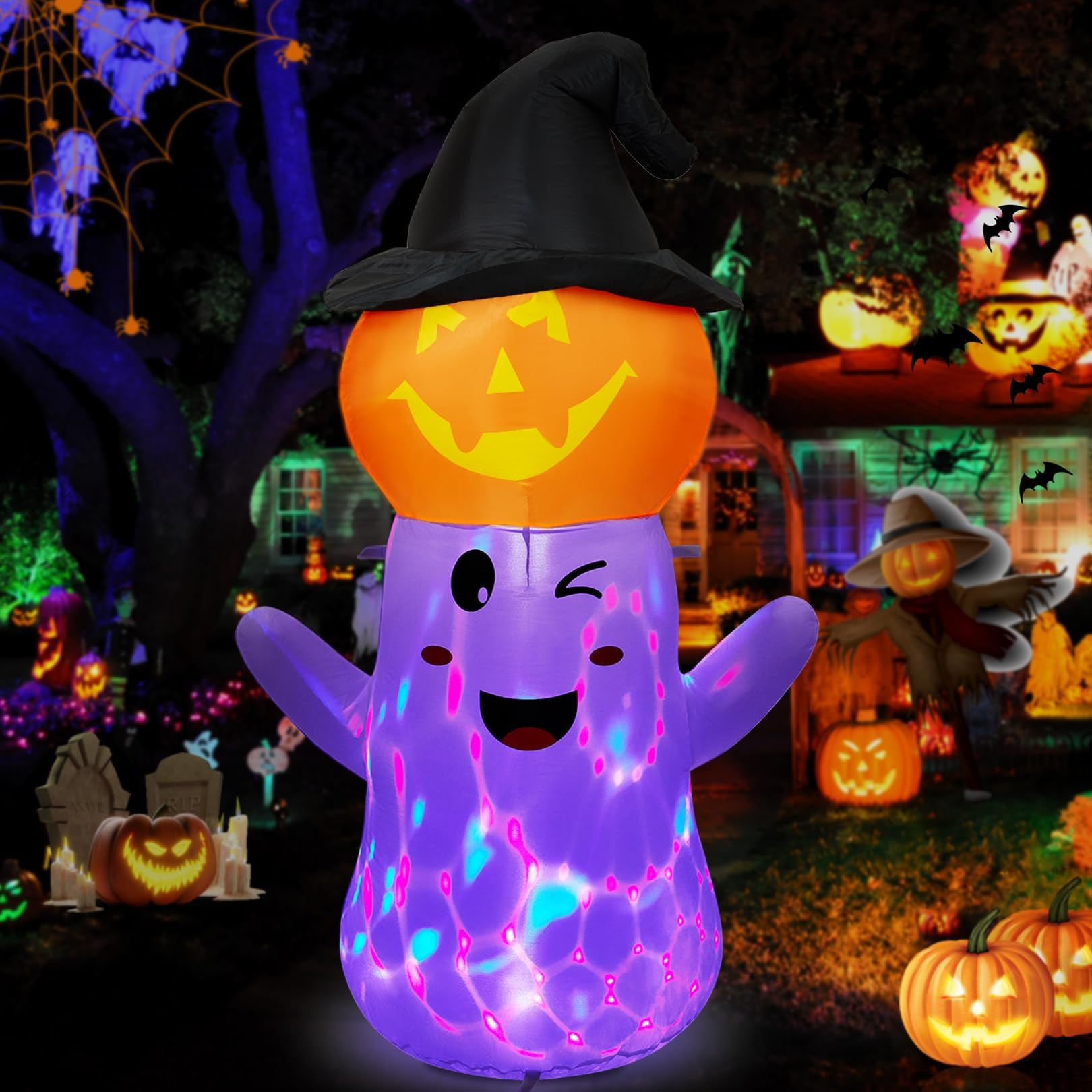 Amazon.com: GOOSH 6.2 FT Halloween Inflatables Ghost with Pumpkin ...