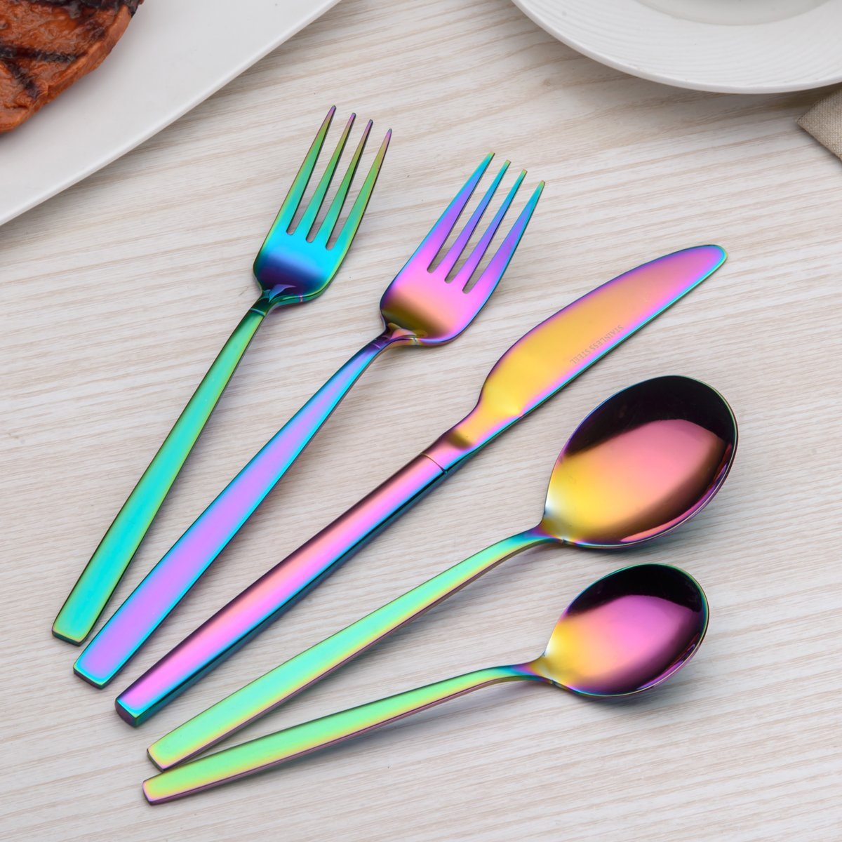 Snapklik.com : Rainbow Silverware Set 20 Pieces Service For 4, Colorful ...