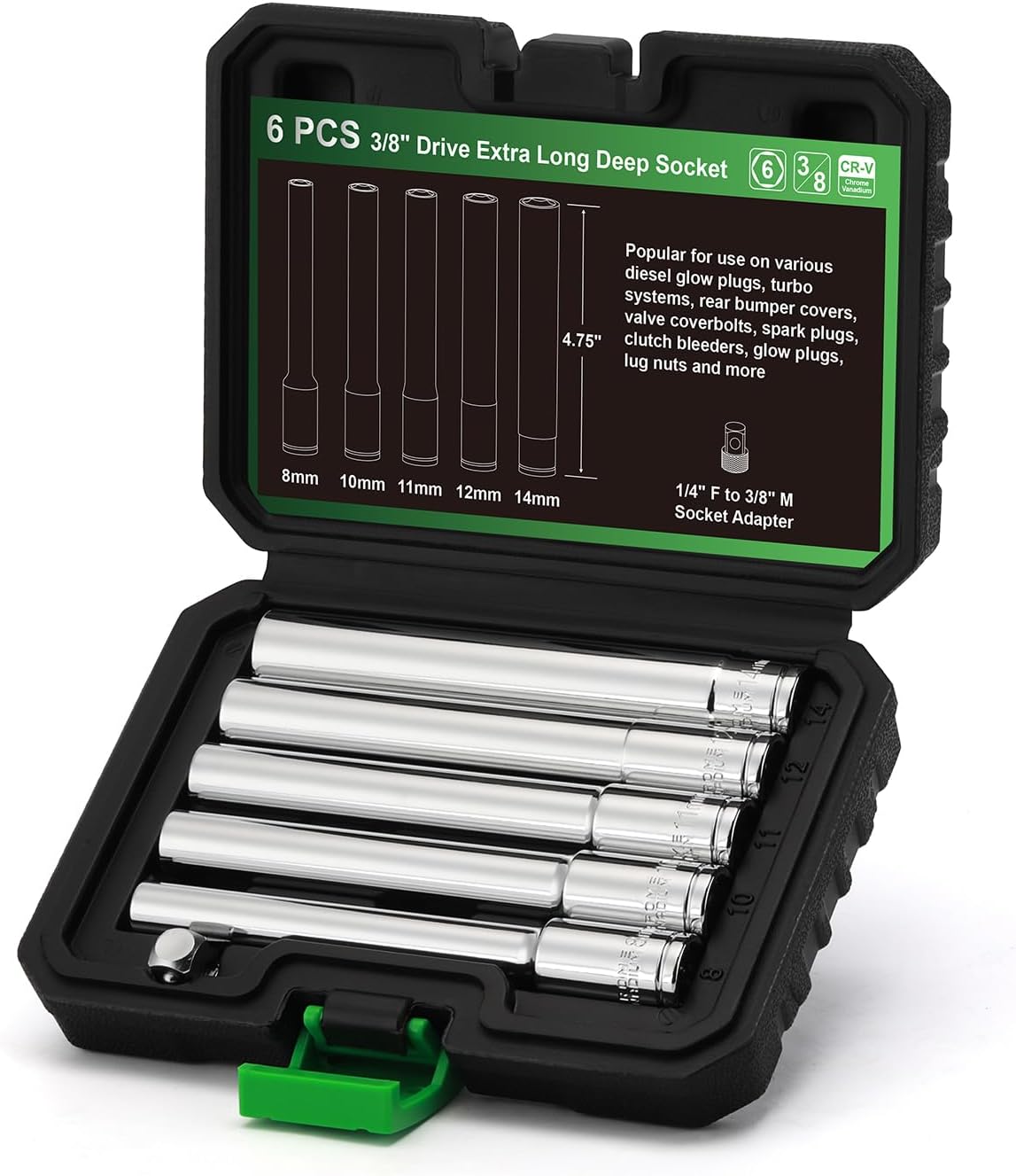 TecoTek 6PCS 3/8-Inch Drive Extra Deep Metric Socket Set, 6 Point, 8mm ...