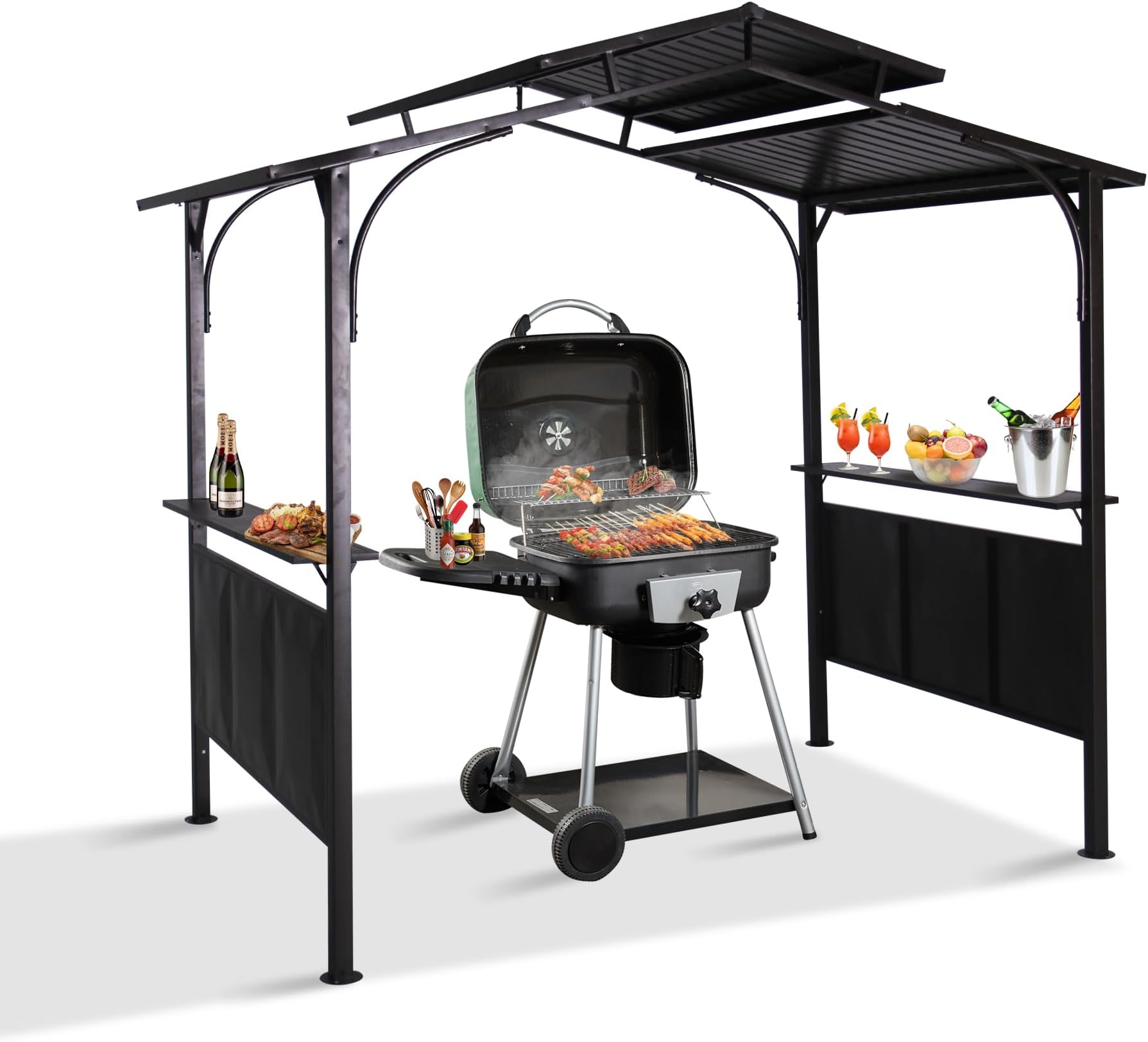 Amazon.com : QZEN 8' x 5' Grill Gazebo Hardtop with Double Tiered Top ...