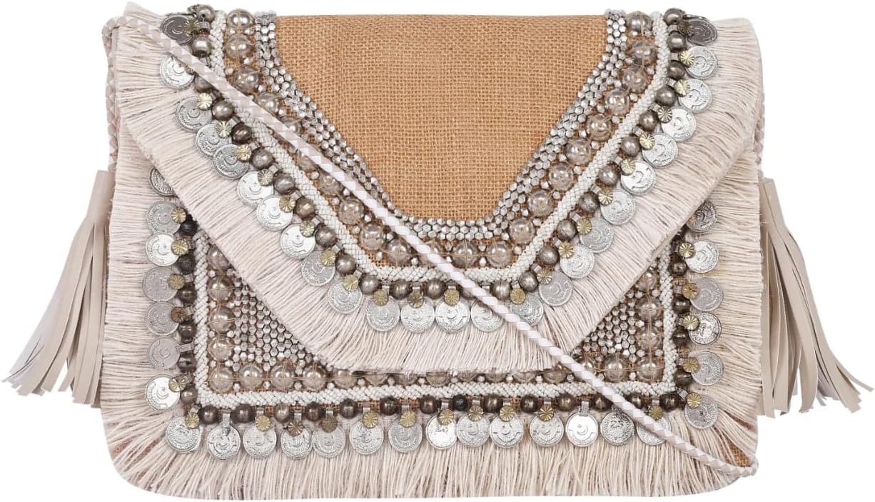 Handmade Ladies Trendy Summer Clutch with Burlap Embroidered: Handbags ...