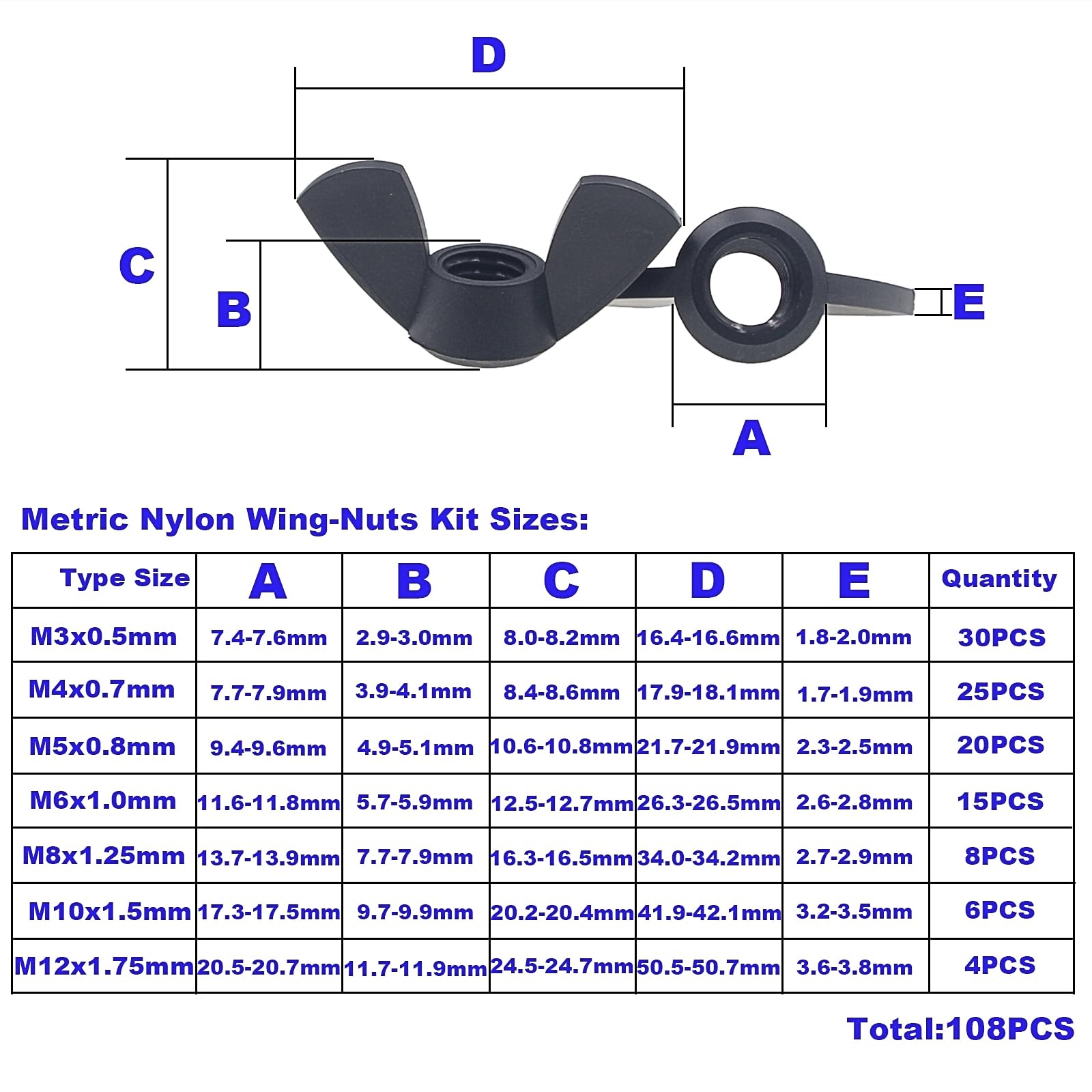 Snapklik.com : HVAZI 7 Sizes Metric Nylon M3 M4 M5 M6 M8 M10 M12 Wing ...