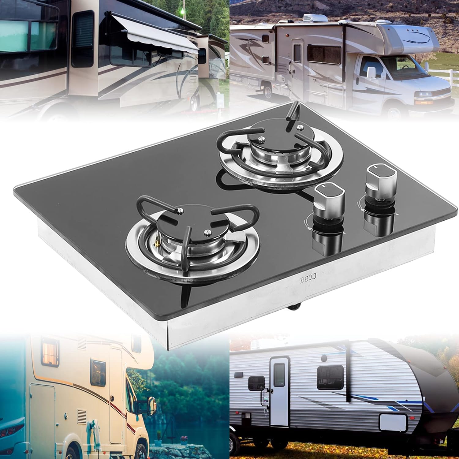 RV Gas Stove 2 Burners Powerful Tempered Glass Panel Cooktop for Boat ...