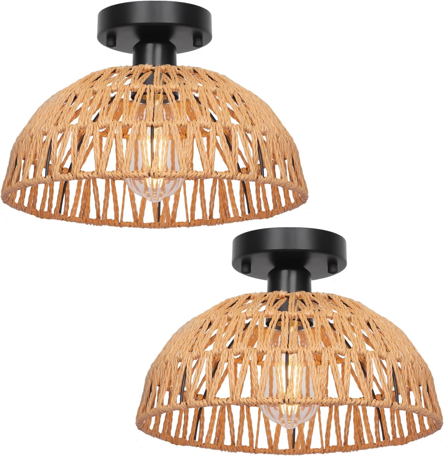 OCWHT Boho Chandelier Rattan Ceiling Light Fixtures Boho Lamp Shade ...