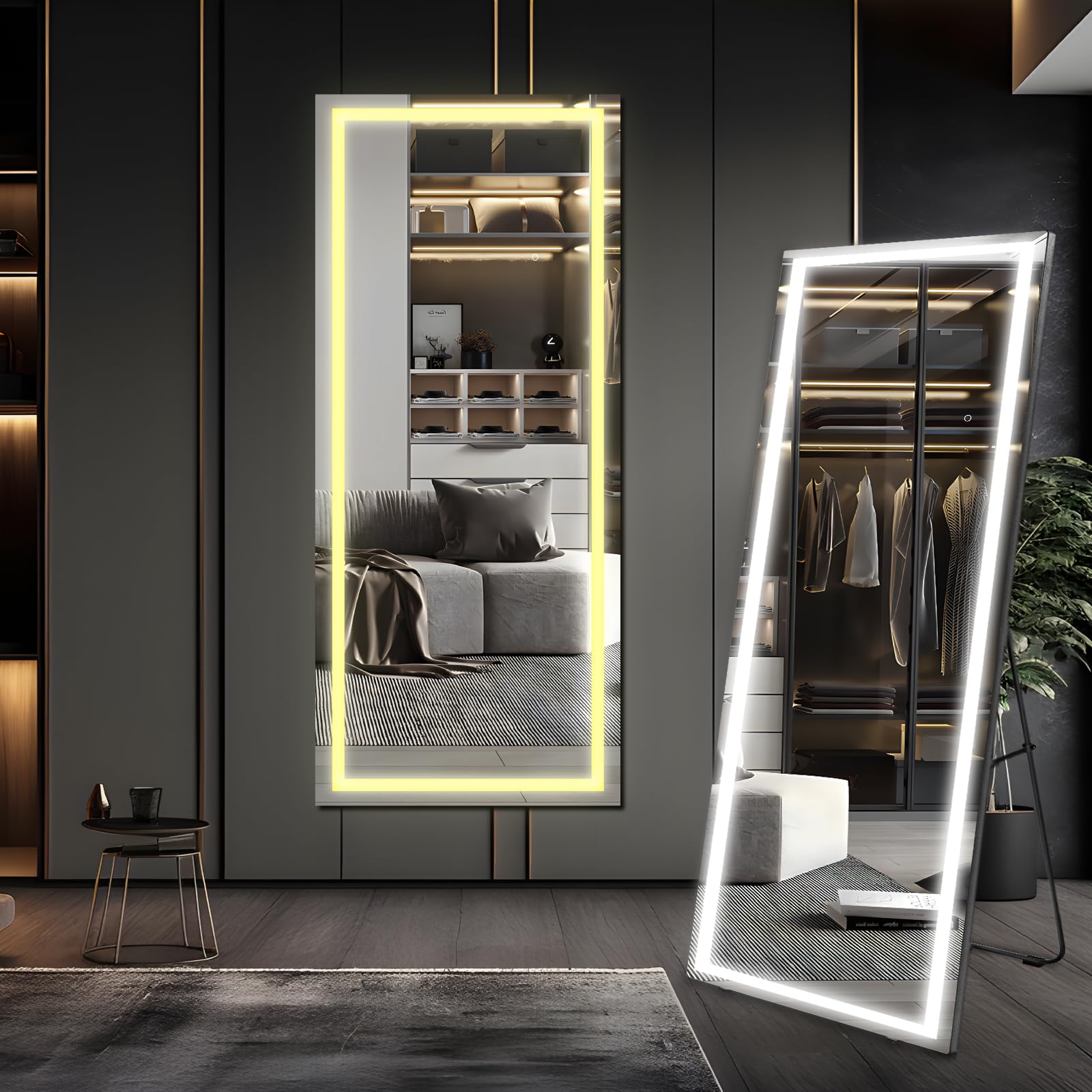 pertetey 67X22 Inch LED Full Length Mirror with Lights, LED Floor ...