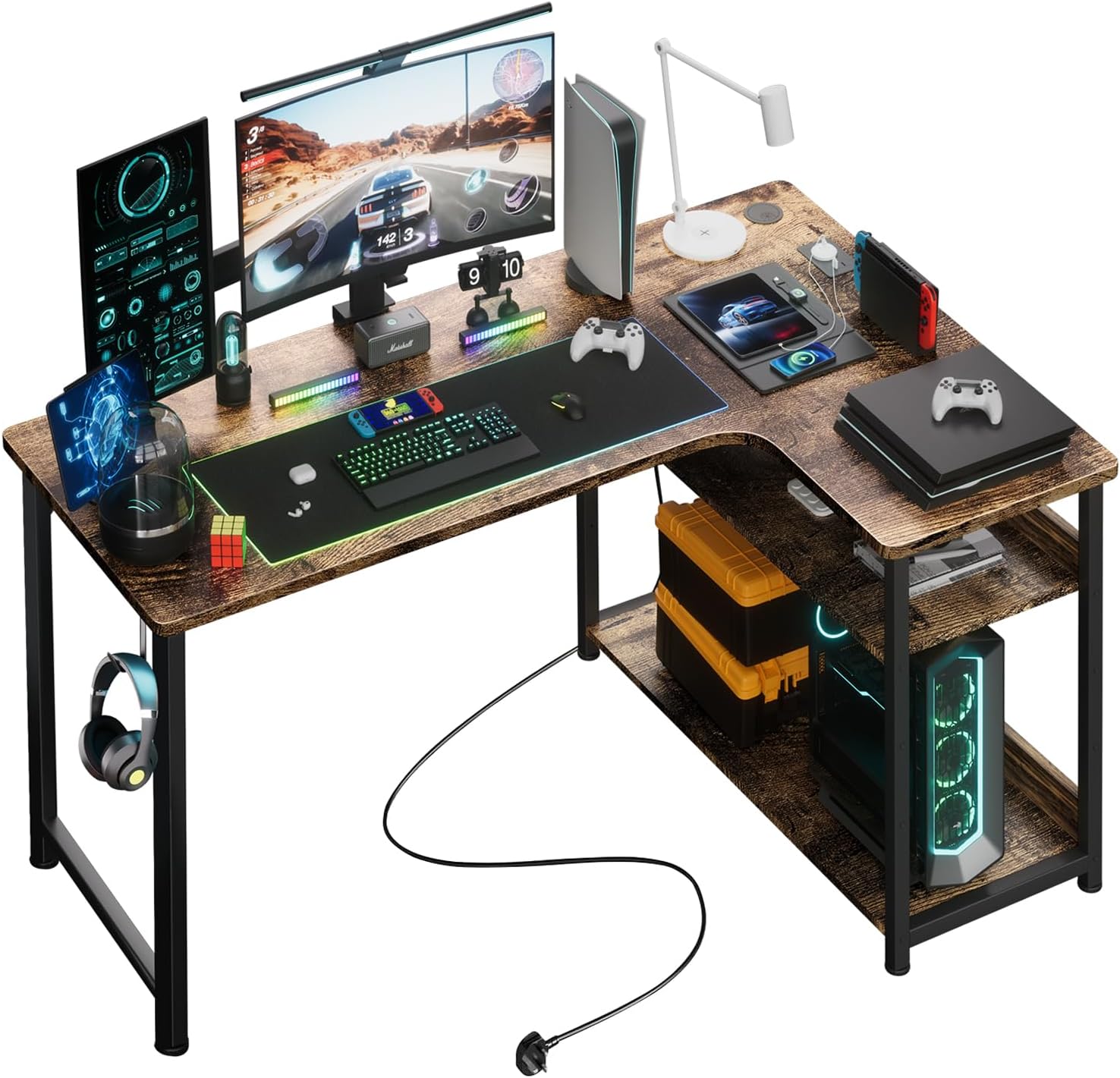 COMHOMA L Shaped Gaming Desk 110x80CM with Power Outlets Corner ...