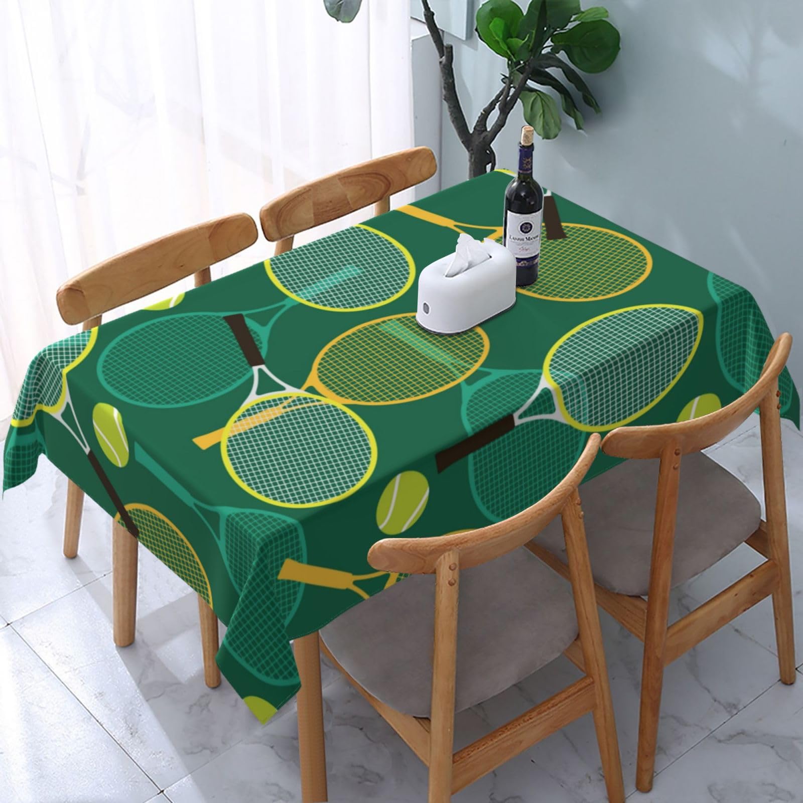 Amazon.com: Tennis Rackets and Balls Rectangle Tablecloth Green 54x72 ...