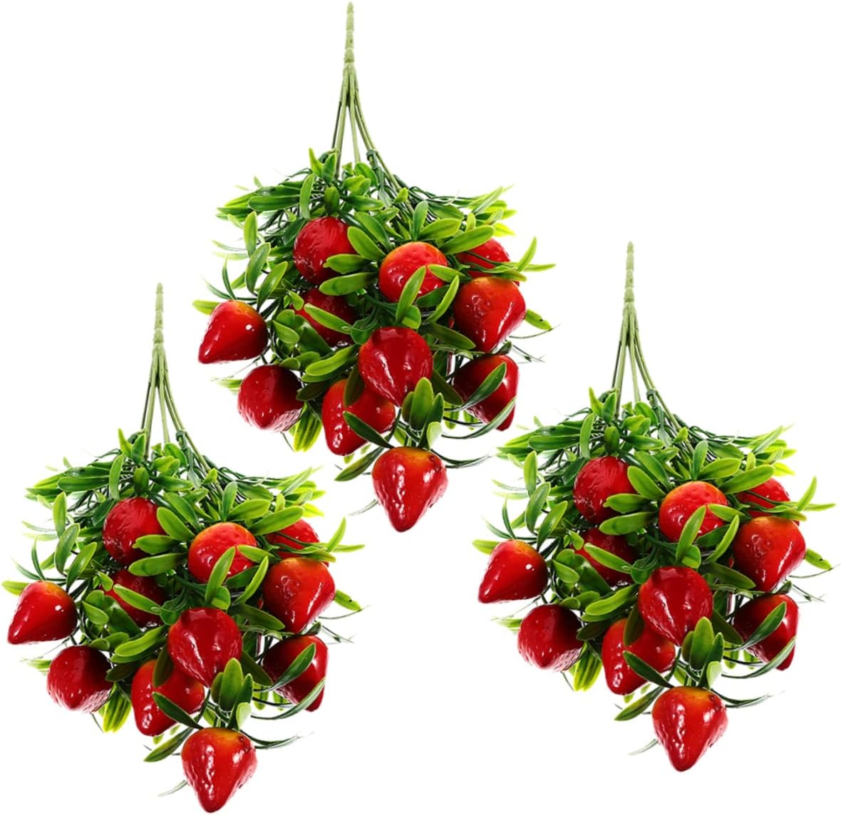 Amazon.com: OFFSCH 3Pcs Artificial Strawberry Stem Bouquet Fake ...