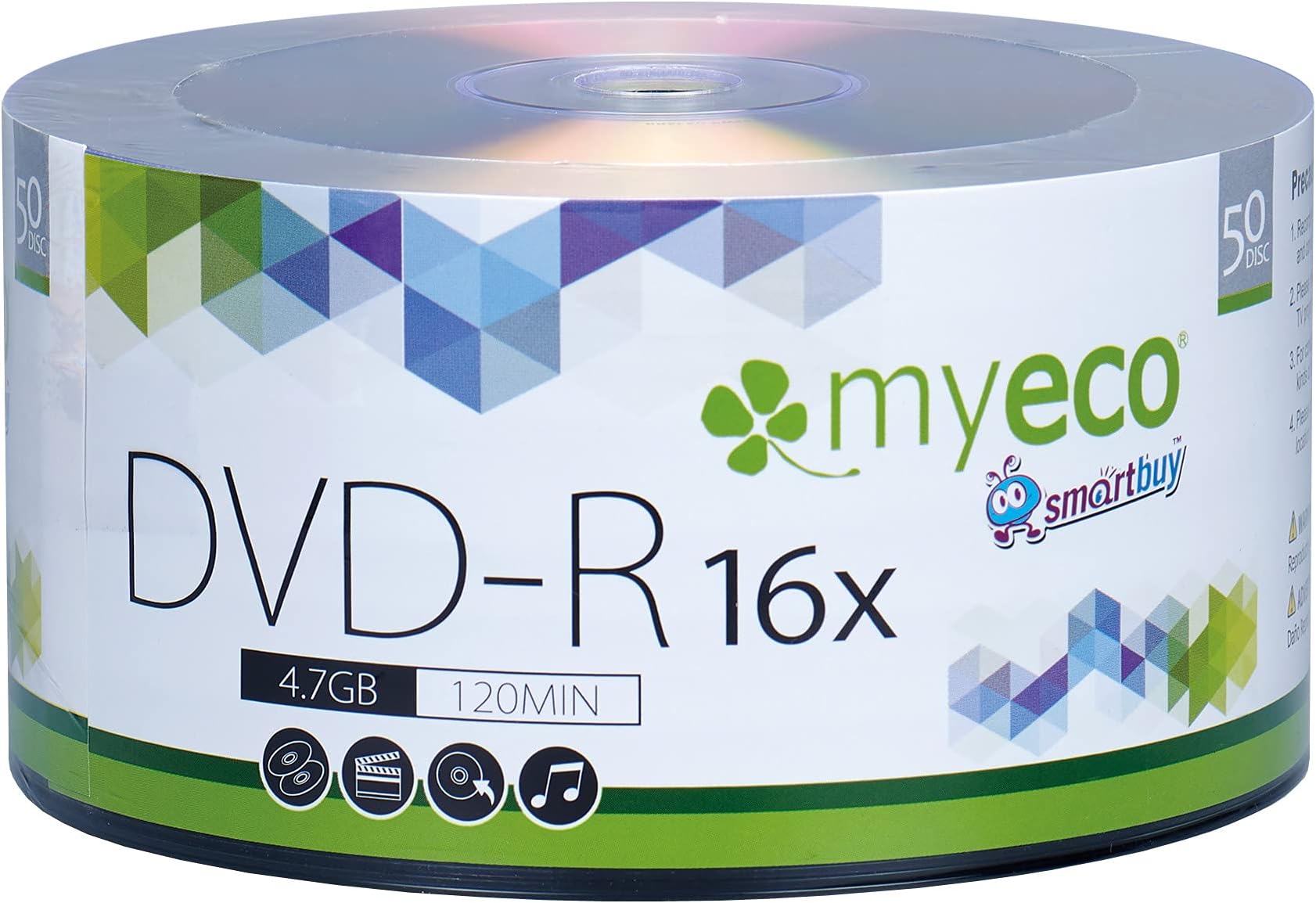 Amazon.com: 50 Pack MyEco DVD-R 16X 4.7GB/120Min Silver Logo Top Write ...