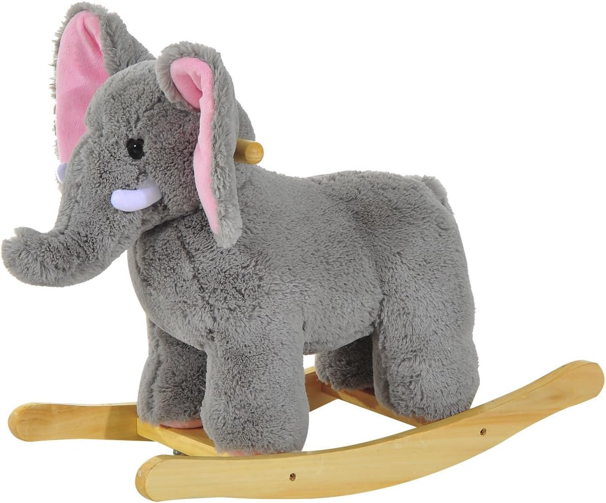 HOMCOM Kids Children Rocking Horse Plush Ride on Animal Wooden Riding ...