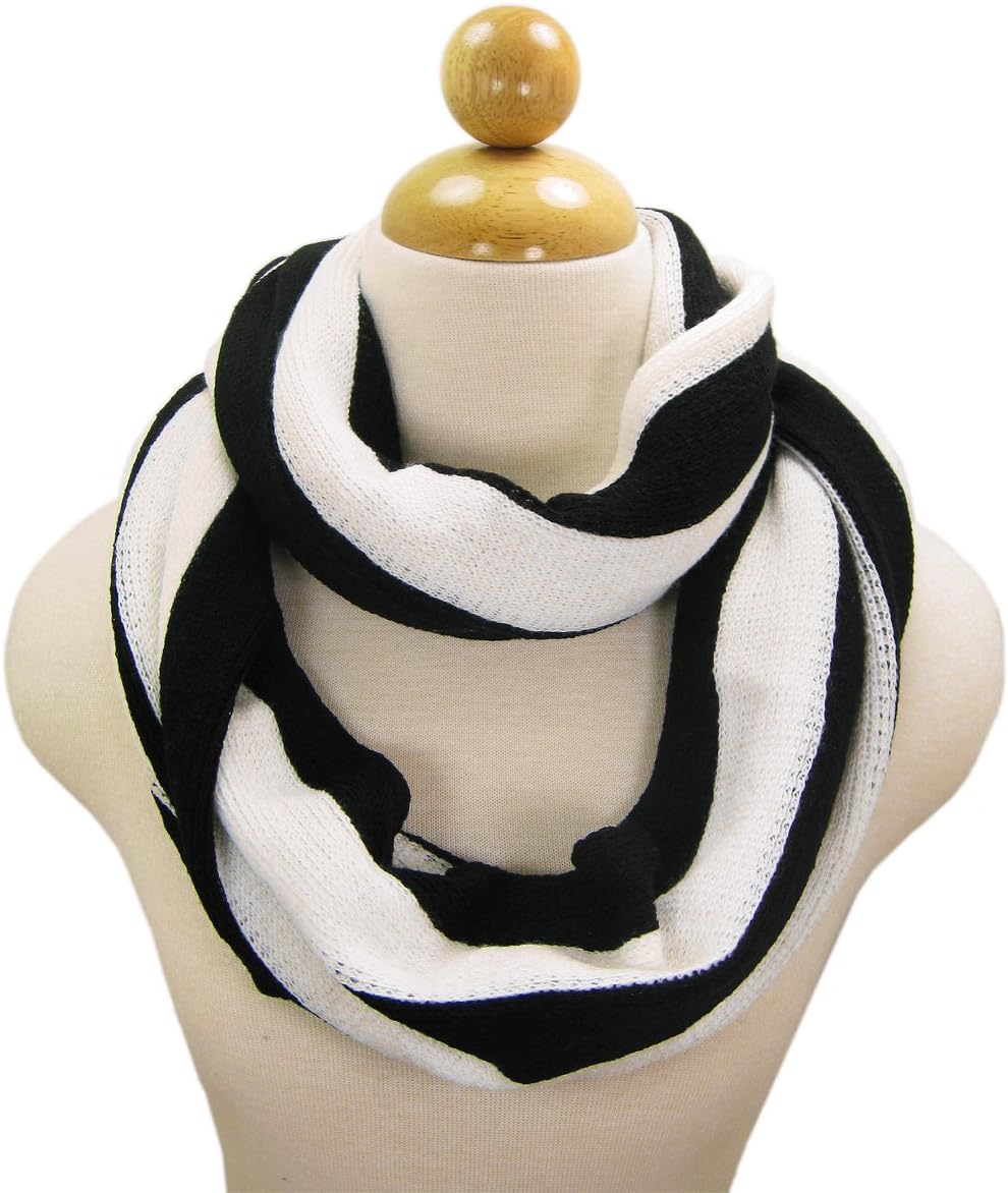 TrendsBlue Premium Soft Knit Striped Infinity Loop Circle Scarf - Black ...