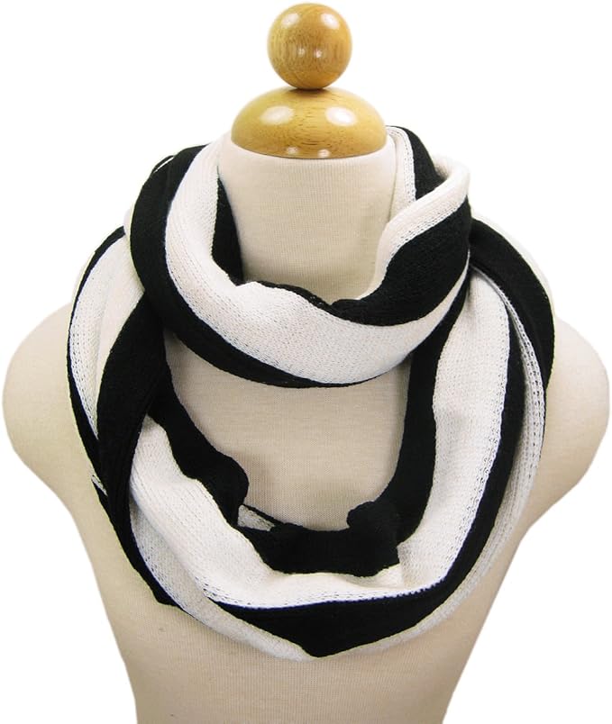 TrendsBlue Premium Soft Knit Striped Infinity Loop Circle Scarf - Black ...