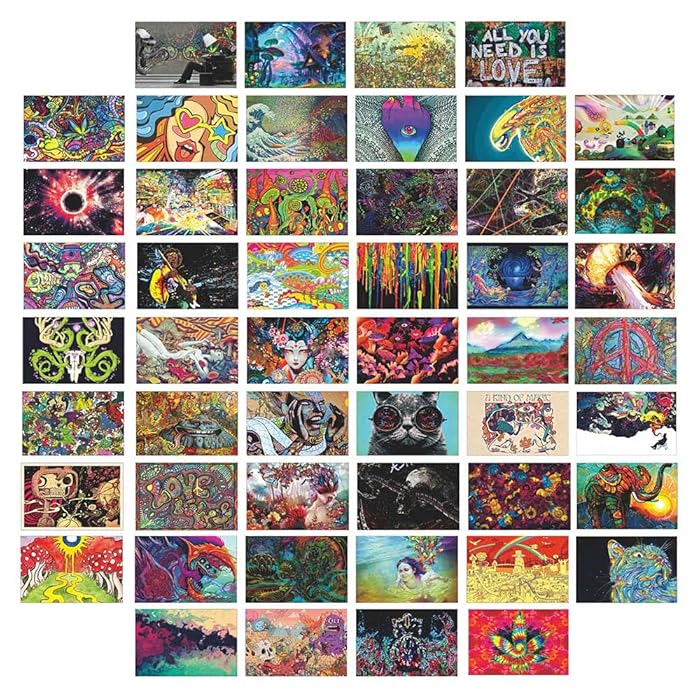 Buy Hippie Trippy Drippy Wall Images Aesthetic Wall Collage Kit ...