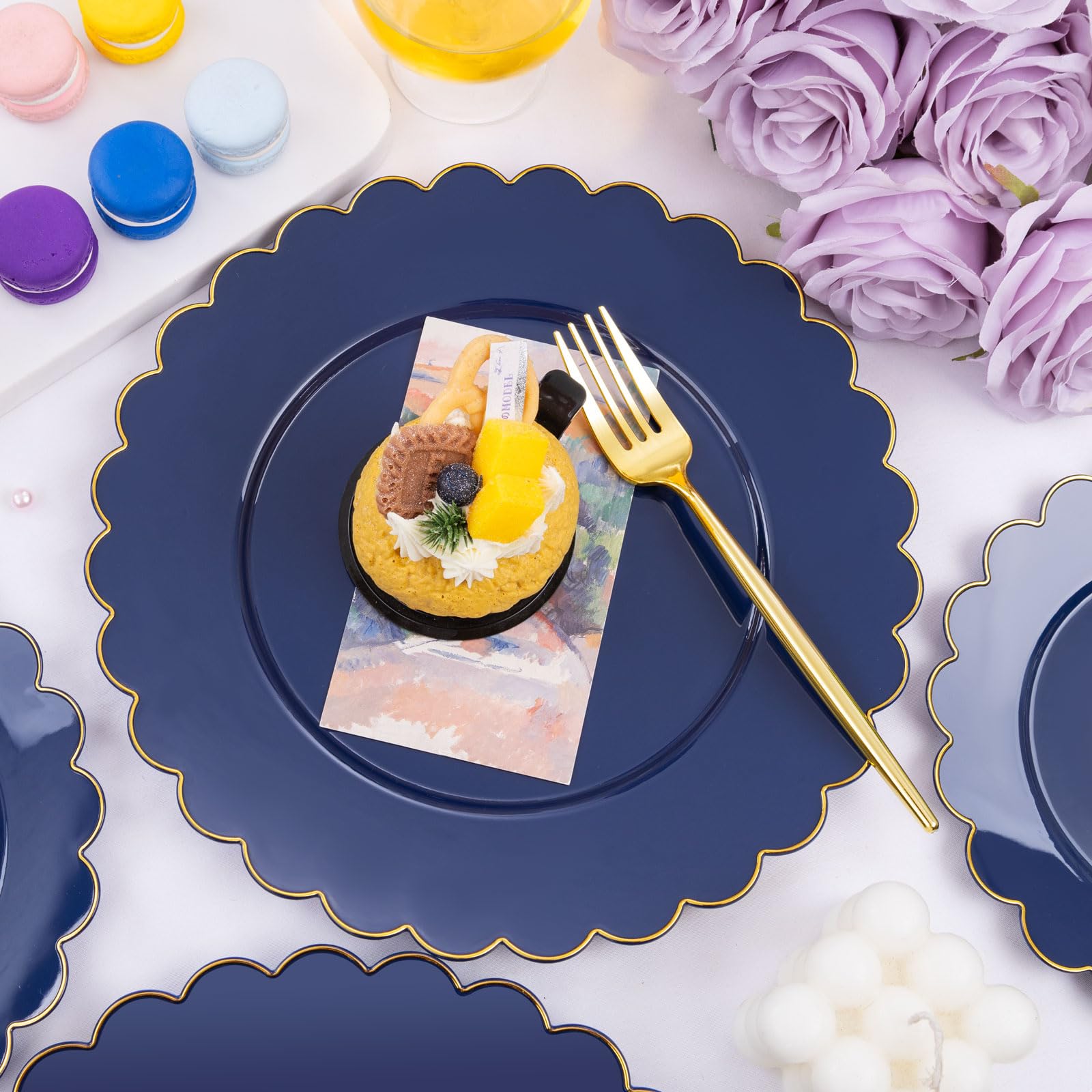 LIYH 60pcs Navy Blue Plastic Plates, Blue and Gold Plates with ...