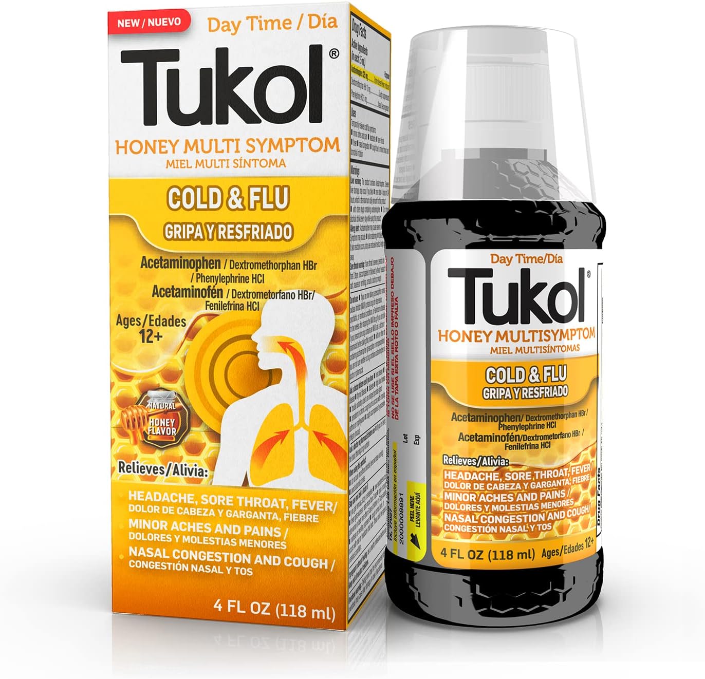 Amazon.com: TUKOL Adult Honey Multi-Symptom Cold & Flu Daytime Liquid ...