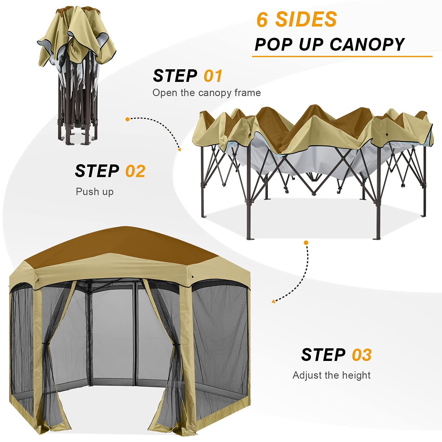 Snapklik.com : COOSHADE Pop Up Gazebo 6 Sided Screened Canopy Tent ...