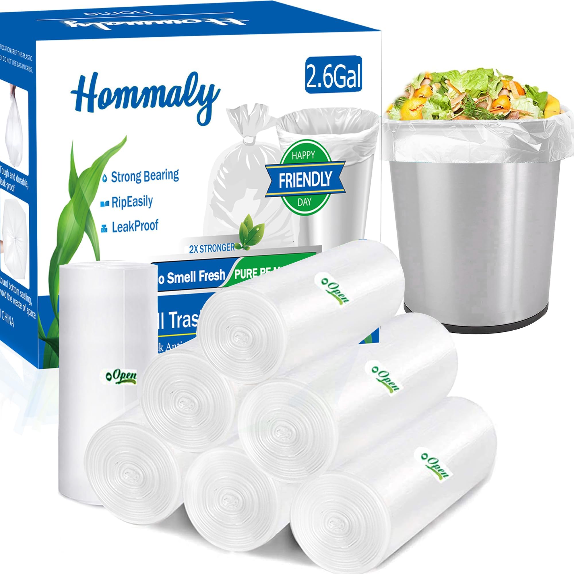 Amazon.com: Hommaly 2.6 Gallon 200 pcs Small Clear Trash Bags, Strong 2 ...
