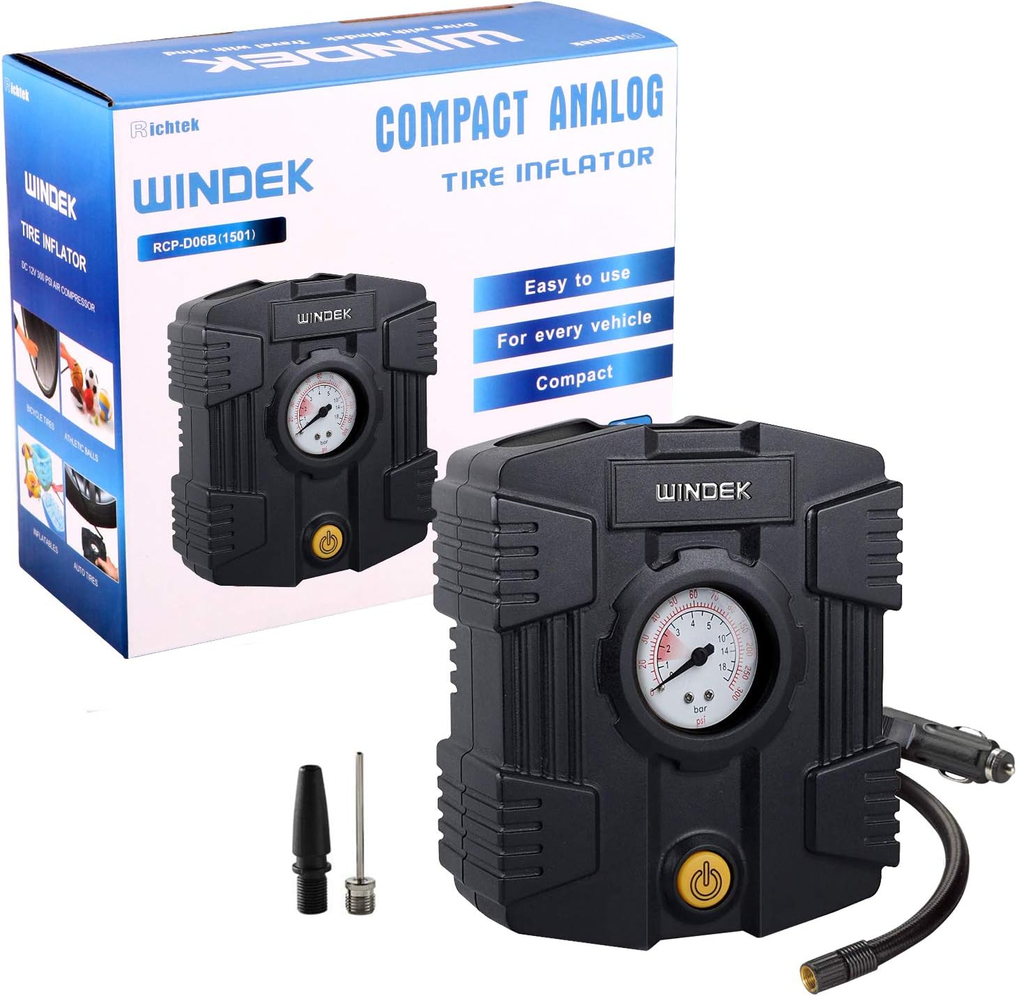 Windek 1501 Analog Tyre Inflator Multi-Purpose Air Pump with Compact ...