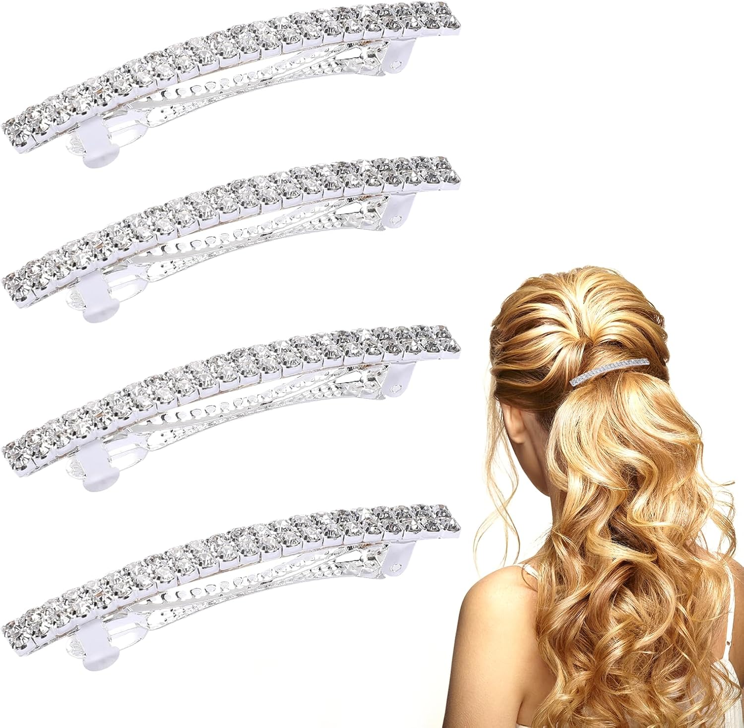 4 Pcs Sparkly Rhinestone Bling Hair Clips, Hair Barrettes for Women ...