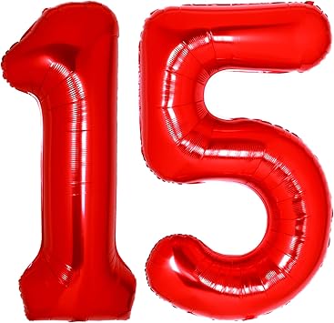 Amazon.com: 40 Inch Giant Red Number 15 Balloon, Helium Mylar Foil ...