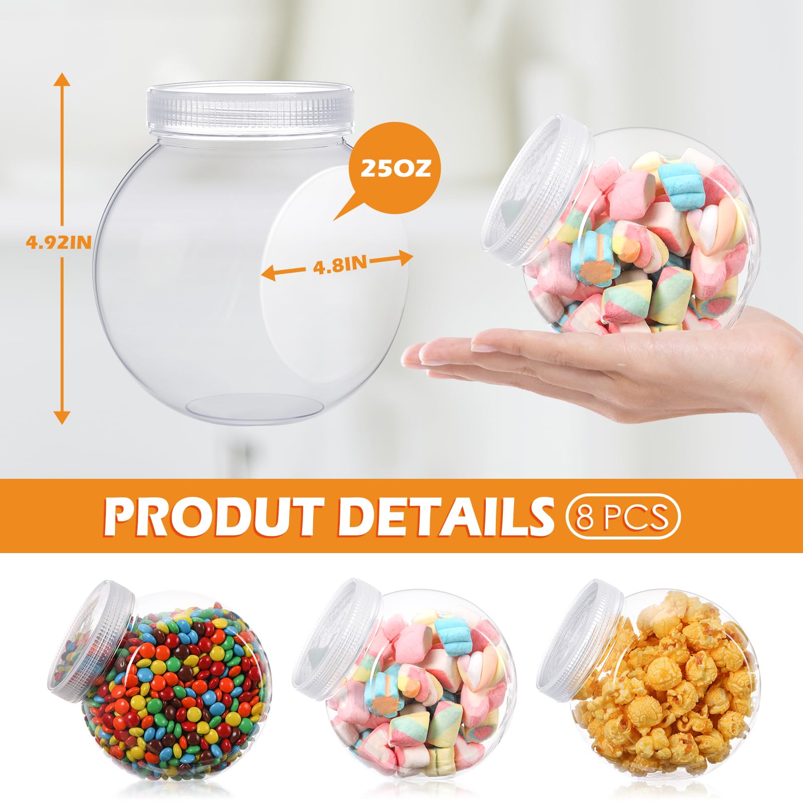 Snapklik.com : Sunnyray 8 Pcs 25 Oz Plastic Candy Jars