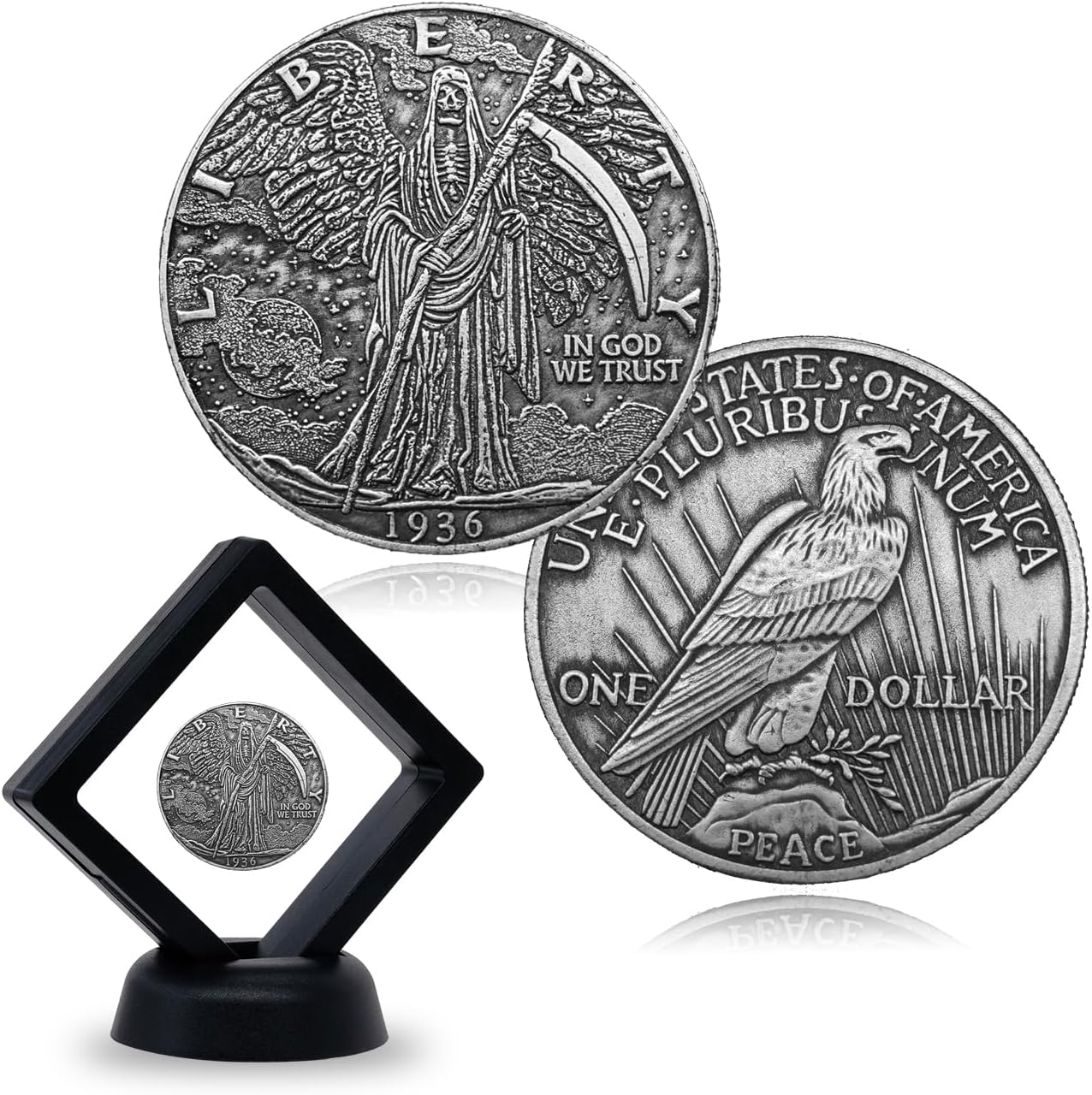 SQEYYGI The Grim Reaper Morgan Hobo Coin chapado en plata sobre ...