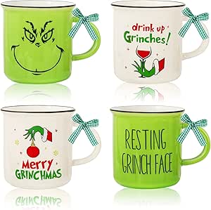 Whaline 4Pcs Christmas Mini Coffee Mug with Ribbon Tiered Tray Decor ...