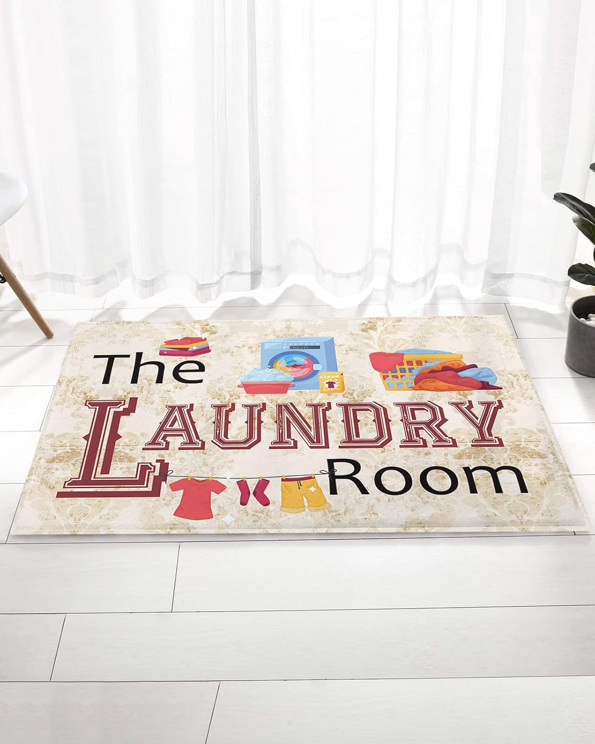 Amazon.com: Fluffy Shag Bath Mat Laundry Theme Cloth Texts Area Rugs ...