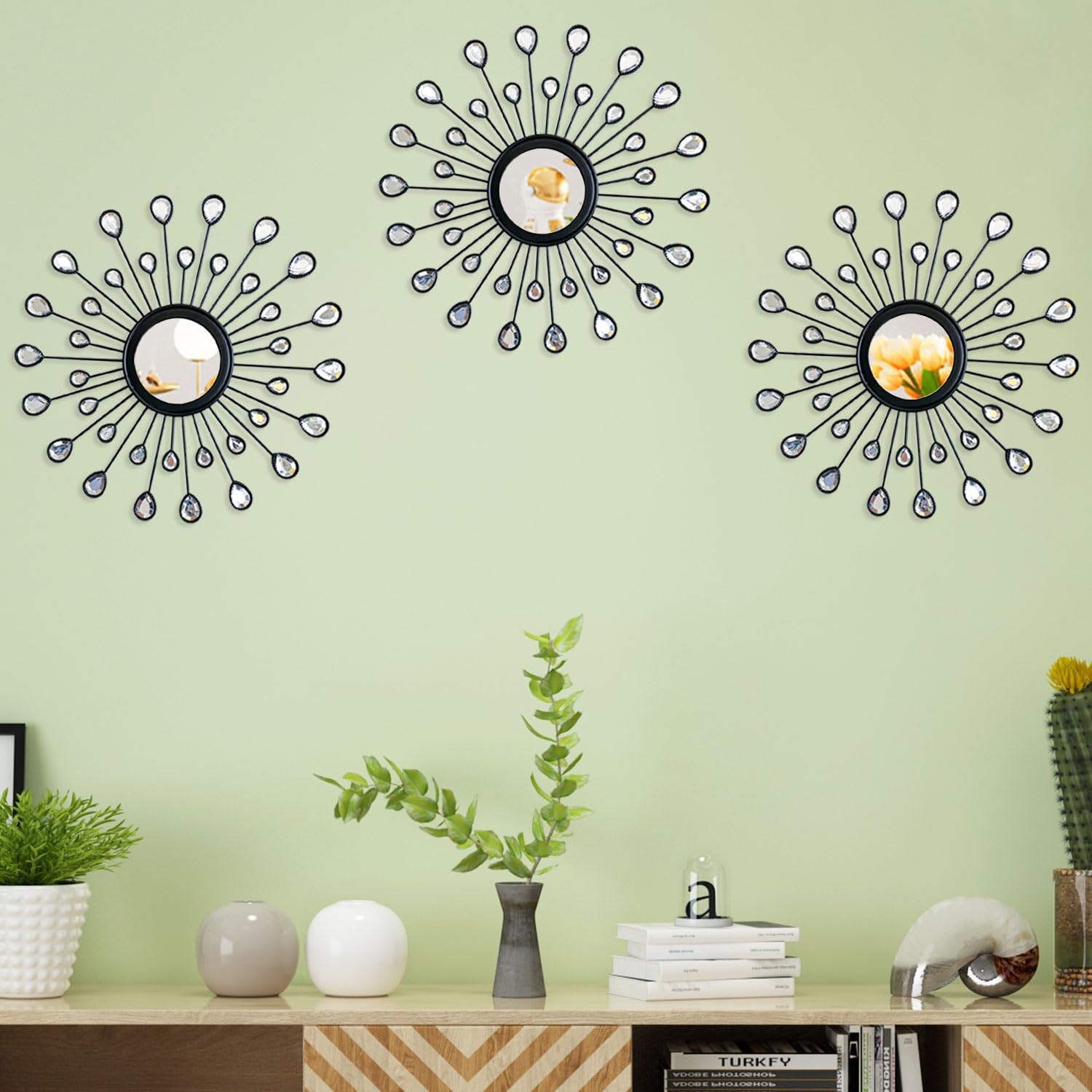 Amazon.com: Uaussi 3 Pack Crystal Sunburst Wall Mirror Décor Rhinestone ...