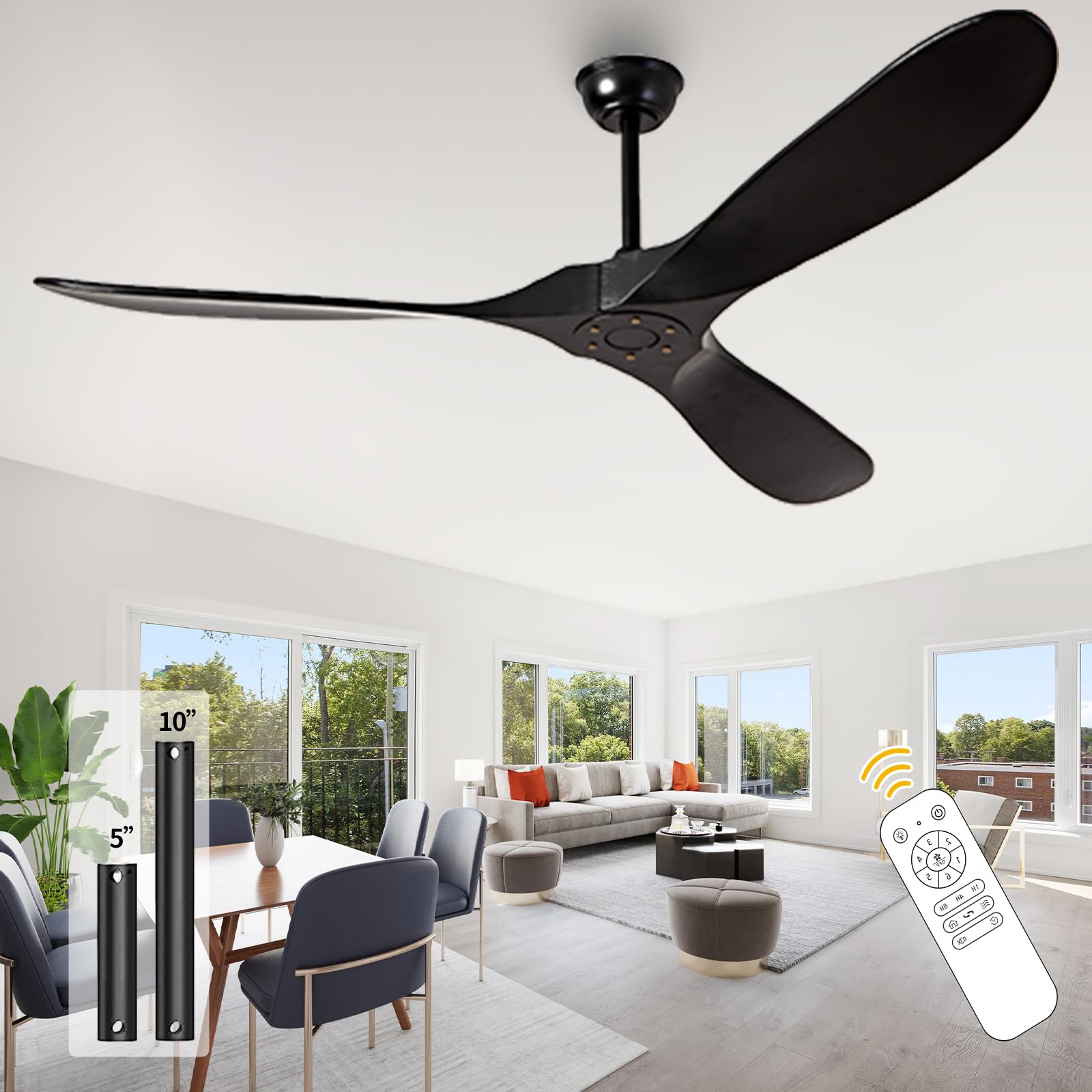 Snapklik.com : Ceversa 60 Inch Outdoor Solid Wood Black Ceiling Fans No ...