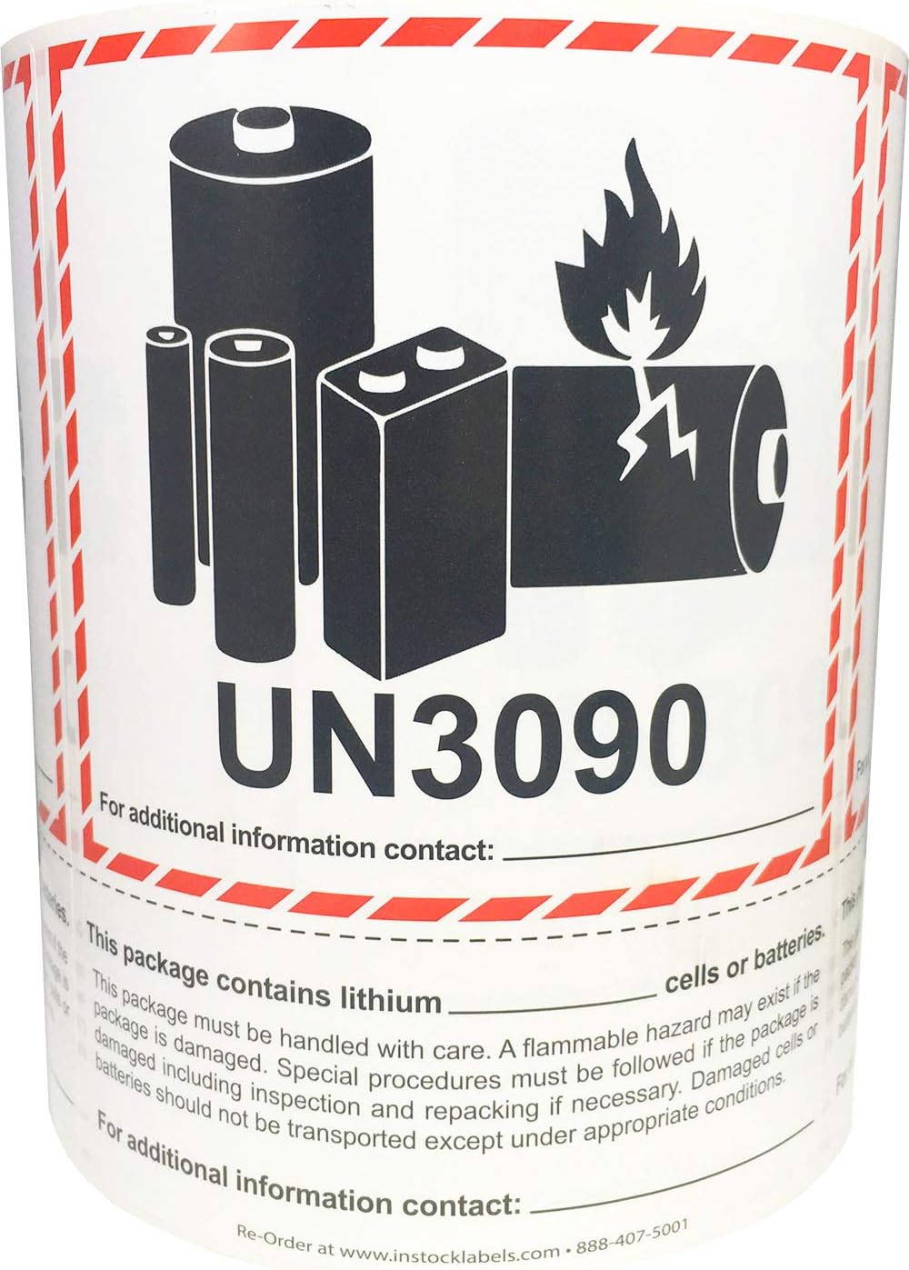 Caution Lithium Battery Labels UN3090 5 x 6.375 Inch 500 Adhesive ...