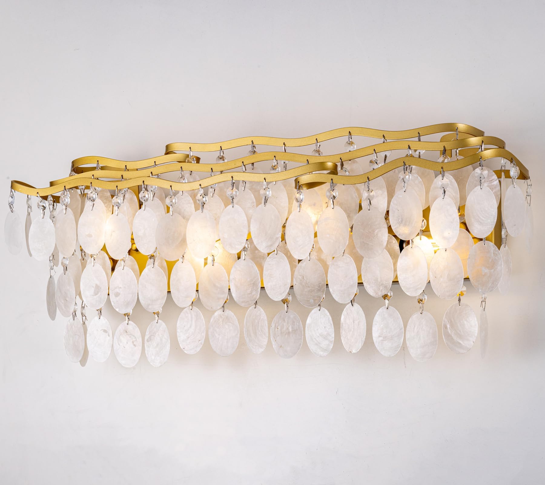 Wellmet Brushed Gold Bathroom Light Fixtures, 4-Light Capiz Shell ...