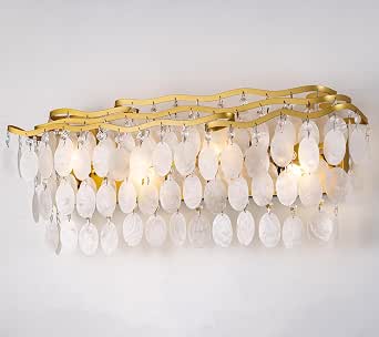 Wellmet Brushed Gold Bathroom Light Fixtures, 4-Light Capiz Shell ...