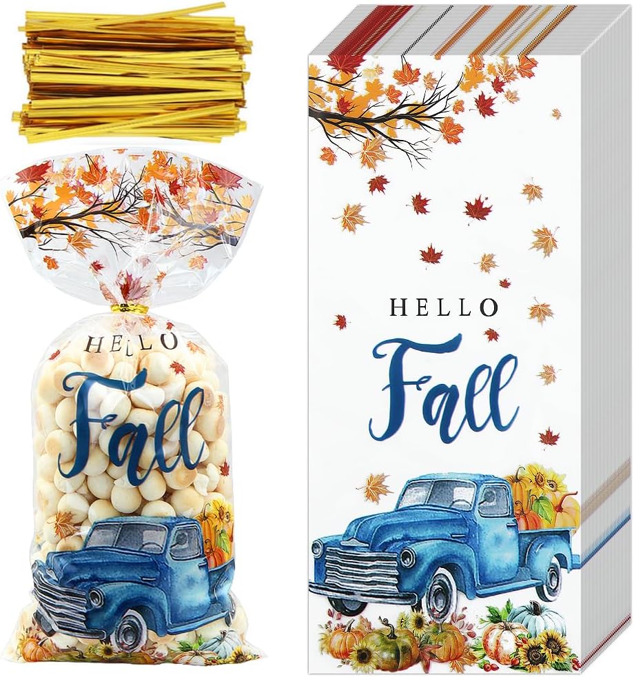 Amazon.com: Hello Fall Gift Bags with Twist Ties,100 PCS Autumn ...