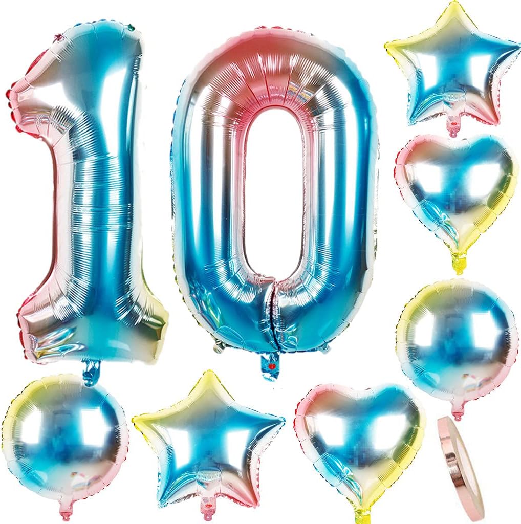 Luftballons 10 Geburtstag Dekoration Mädchen Junge bunt Zahlenballon 10 ...