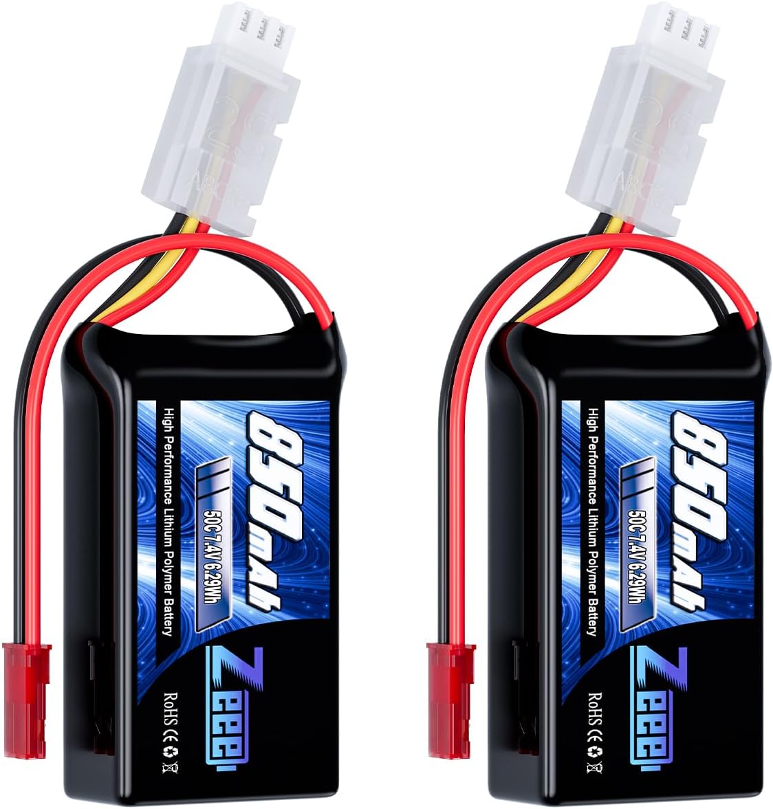 Amazon.com: Zeee 2S Lipo Battery 850mAh 7.4V 50C Soft Pack RC Battery ...