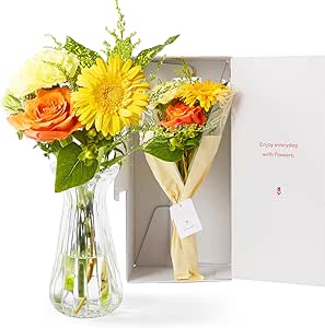 Amazon｜bloomee(ブルーミー) お花 8本 と 花瓶 セット (クリア01) ホワイトデー お返し 誕生日 花 生花 ミニ 花束 (ギフト プレゼント お祝い) 退職祝い 結婚祝い ...