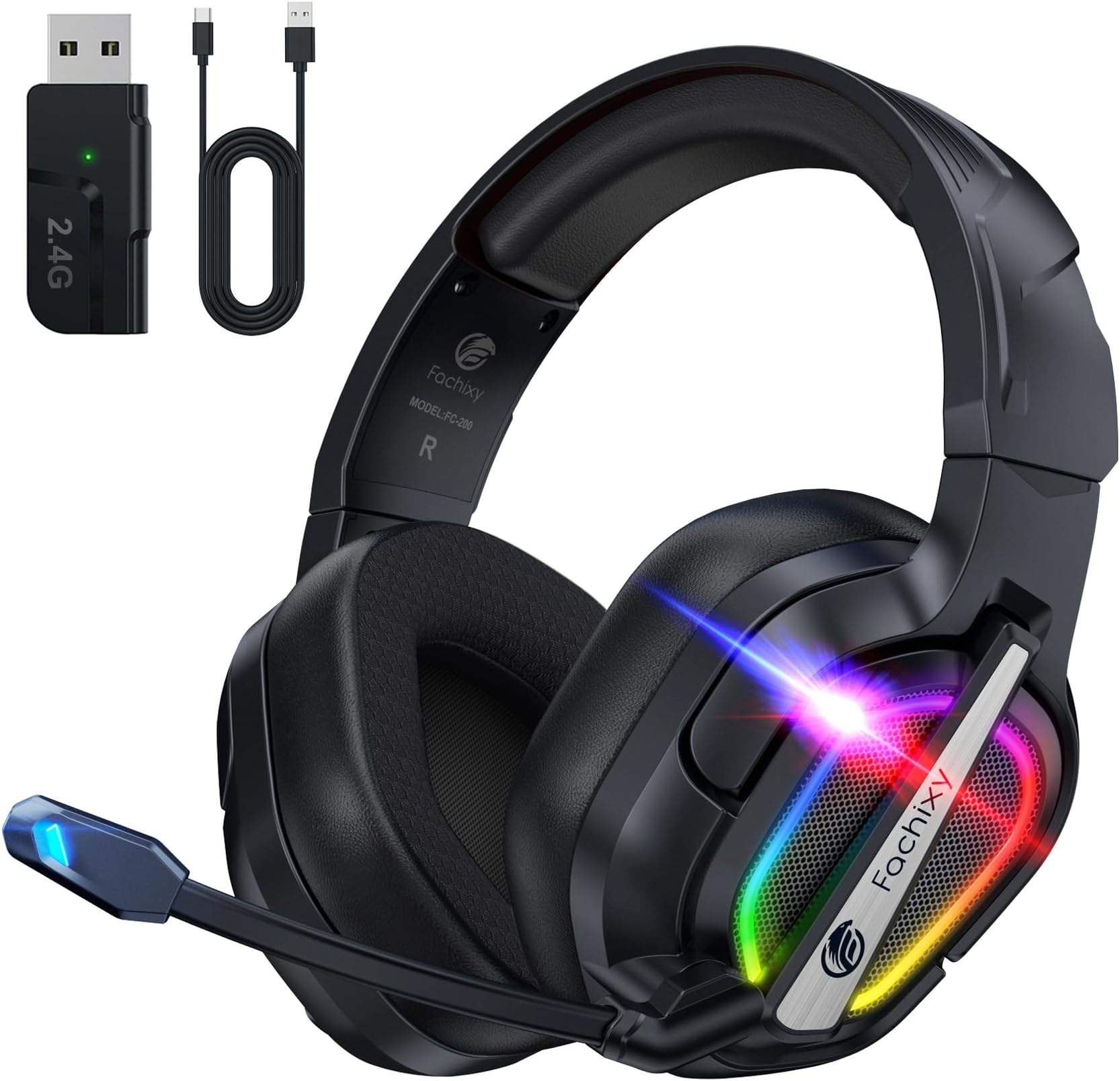 Amazon.com: Fachixy FC200 Wireless Gaming Headset for PS5-2.4GHz USB ...