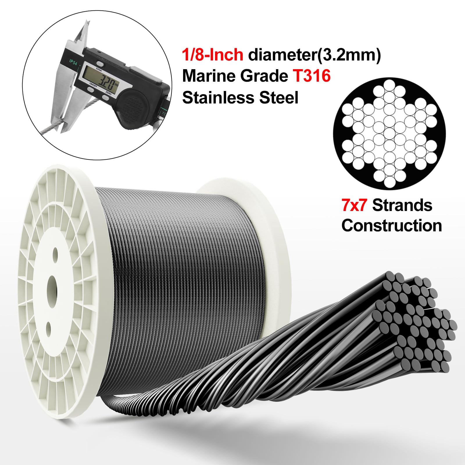 Snapklik.com : BLIKA 1000FT 1/8 Black Deck Railing Cable, T316 ...